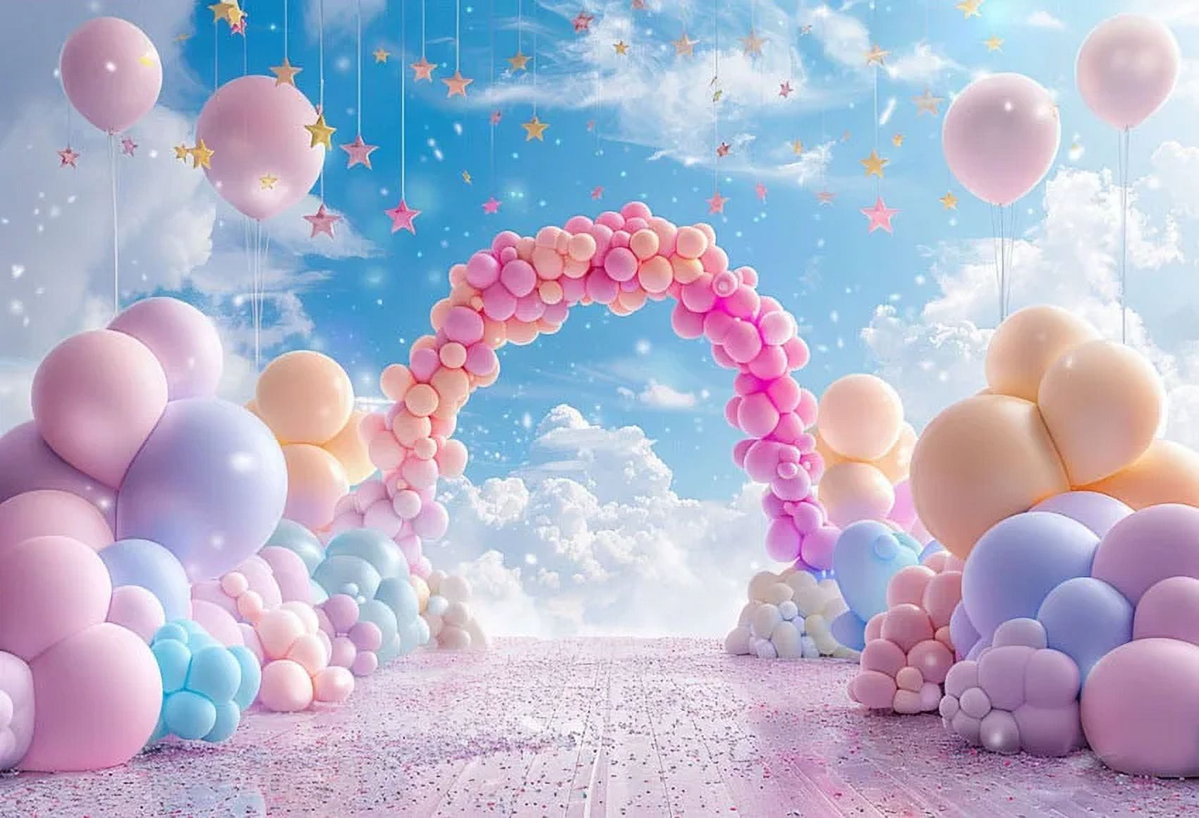 Balloon Clouds Kids 1st Birthday Party Cake Smash Portrait r Backdrop ...