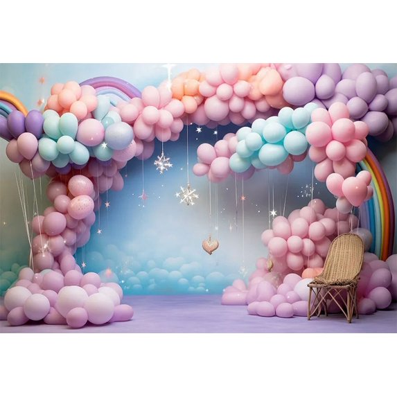 Balloon Clouds Stars Kids Birthday Party Cake Smash Portrait r Backdrop ...