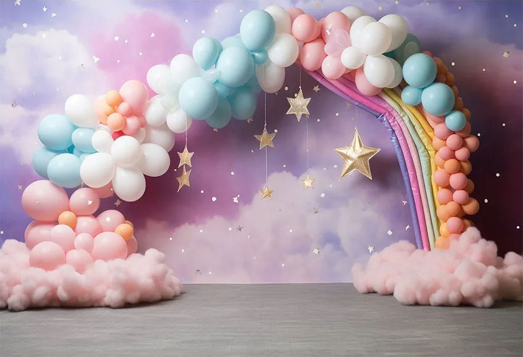 Balloon Clouds Stars Kids Birthday Party Cake Smash Portrait r Backdrop ...