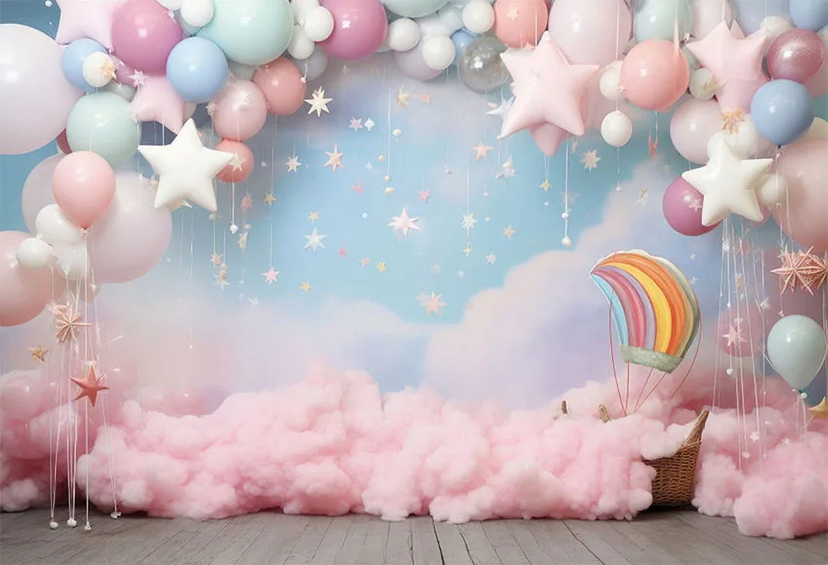 Balloon Clouds Stars Kids Birthday Party Cake Smash Portrait r Backdrop ...