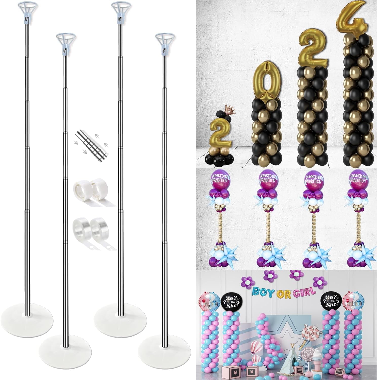Balloon Column Stand Kit Set of 4, 7ft Height Adjustable Balloon Arch ...