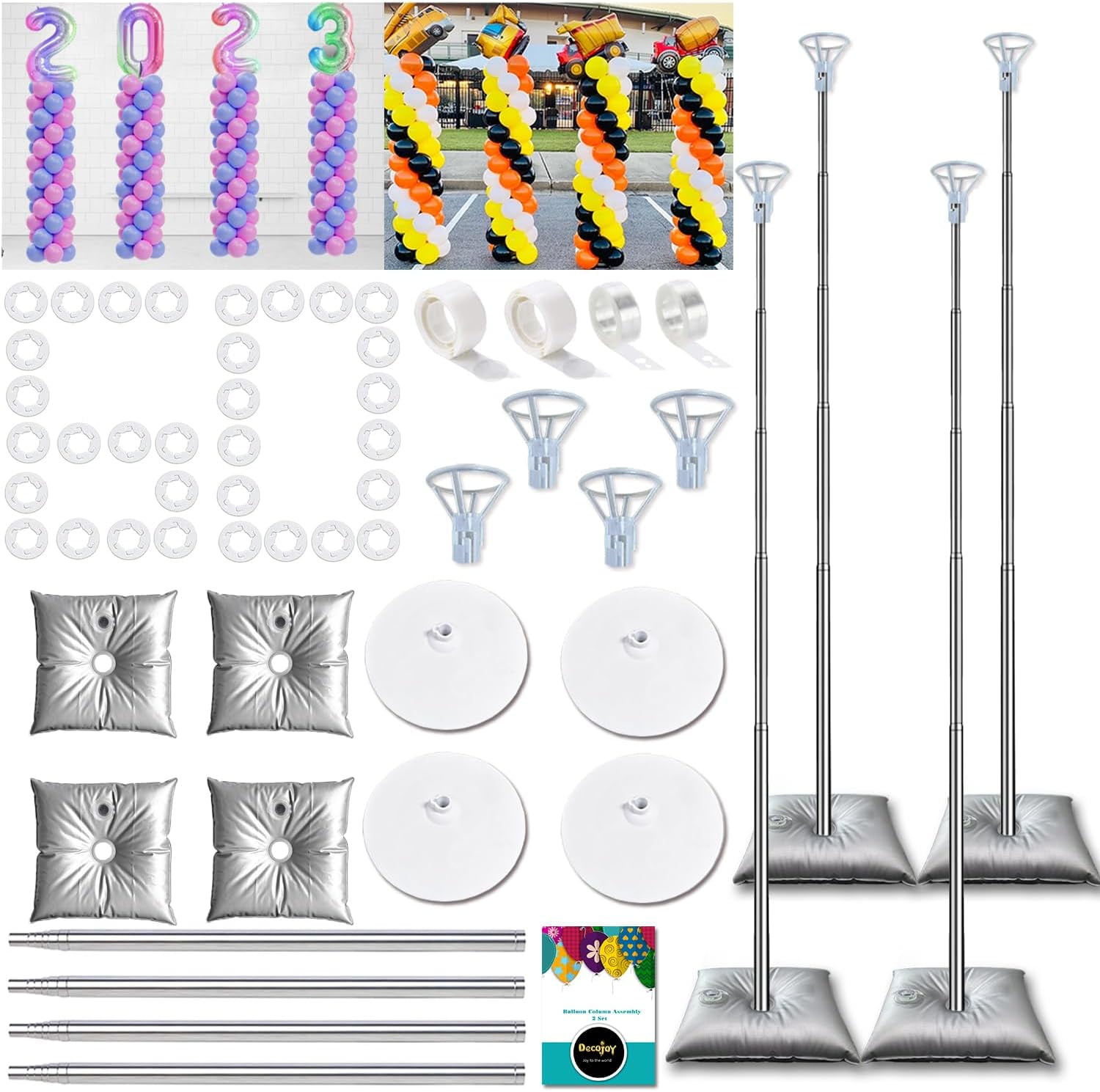 Balloon Columns Stand Set of 4, 7 Feet Telescoping Ballon Arches Stands ...