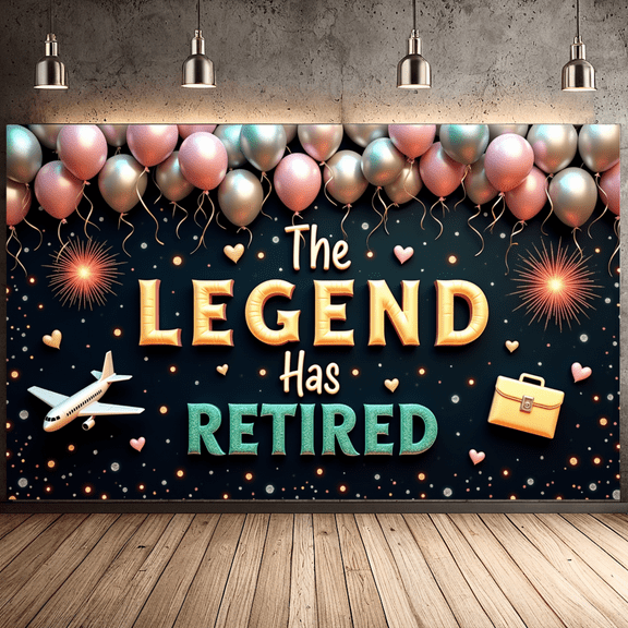 Decorative Design Retirement Party Banner Pink Balloon Celebration ...