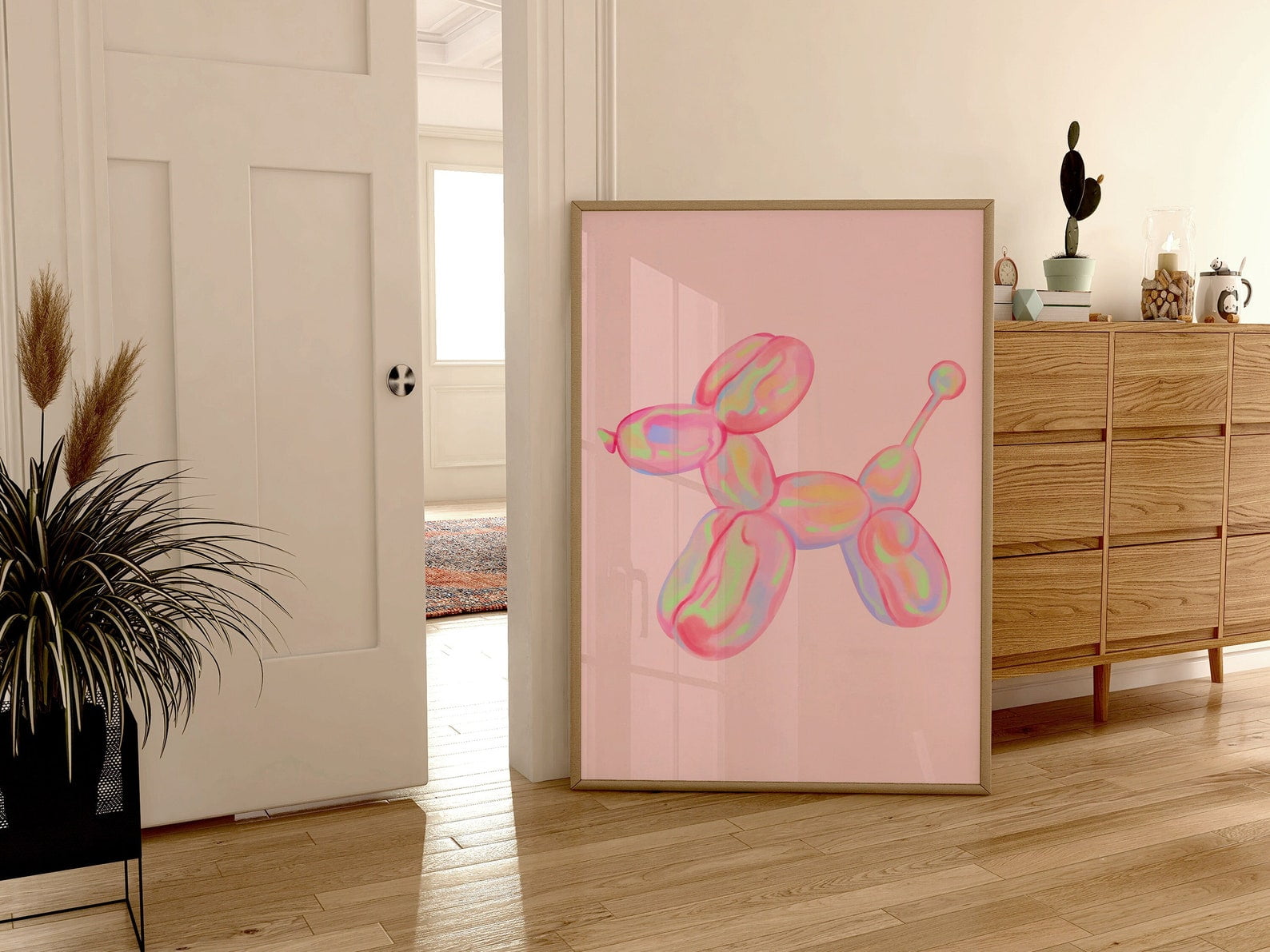 Balloon Dog Art Poster, Pastel Abstract Animal Illustration, Modern ...