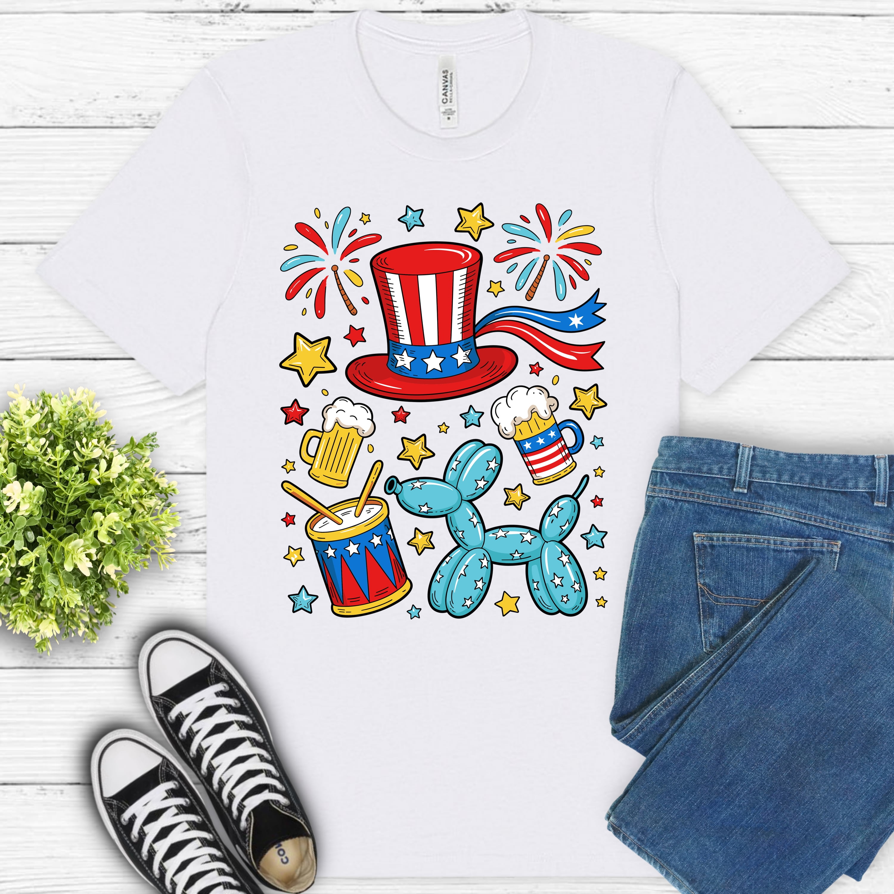 Balloon Dog Beer Drums Hat Shirt | Fun Party Graphic Tee with Patriotic ...