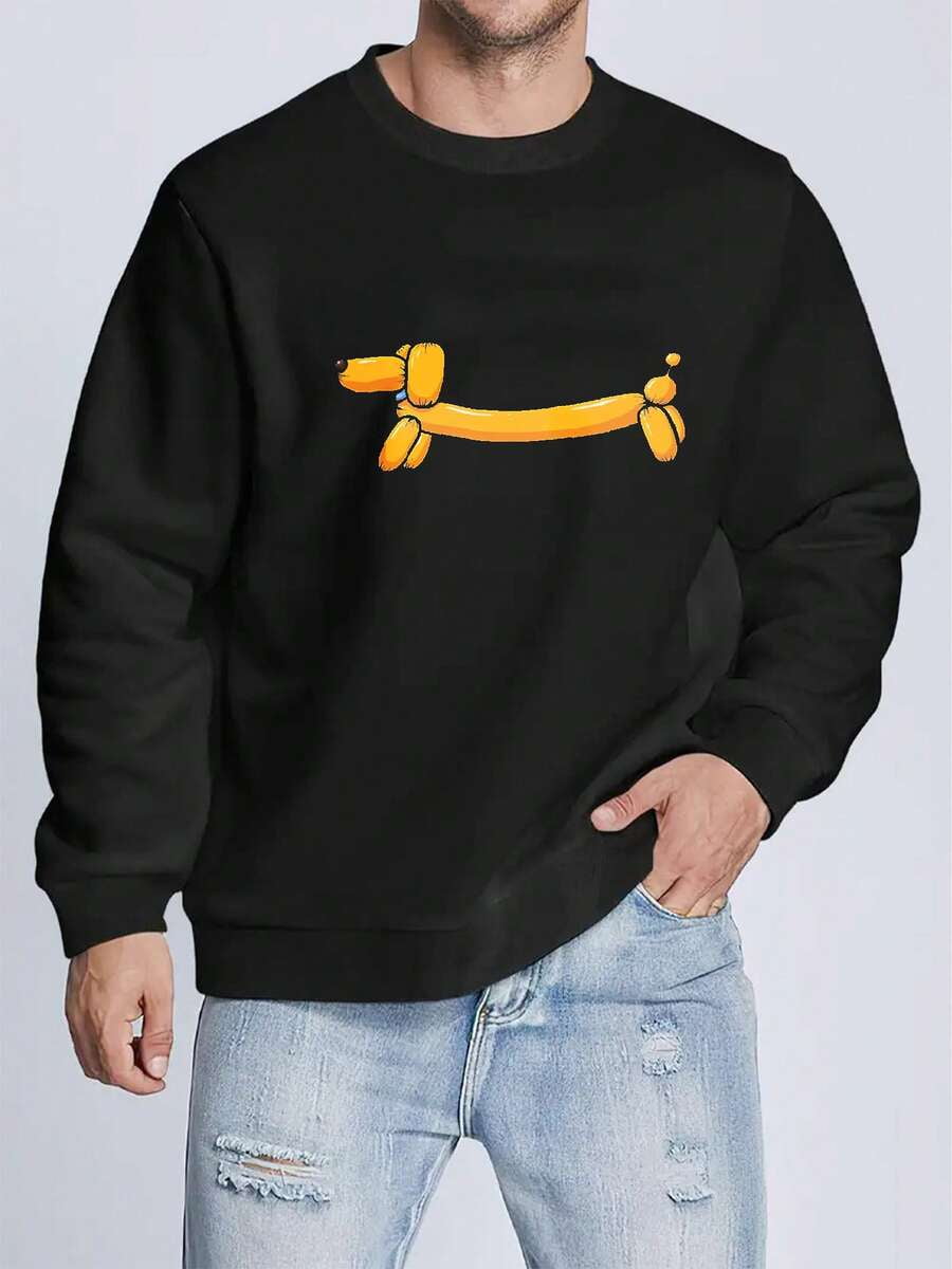 Balloon Dog Cartoon Print Round Neck Long Sleeve Sweatshirt Men Casual ...
