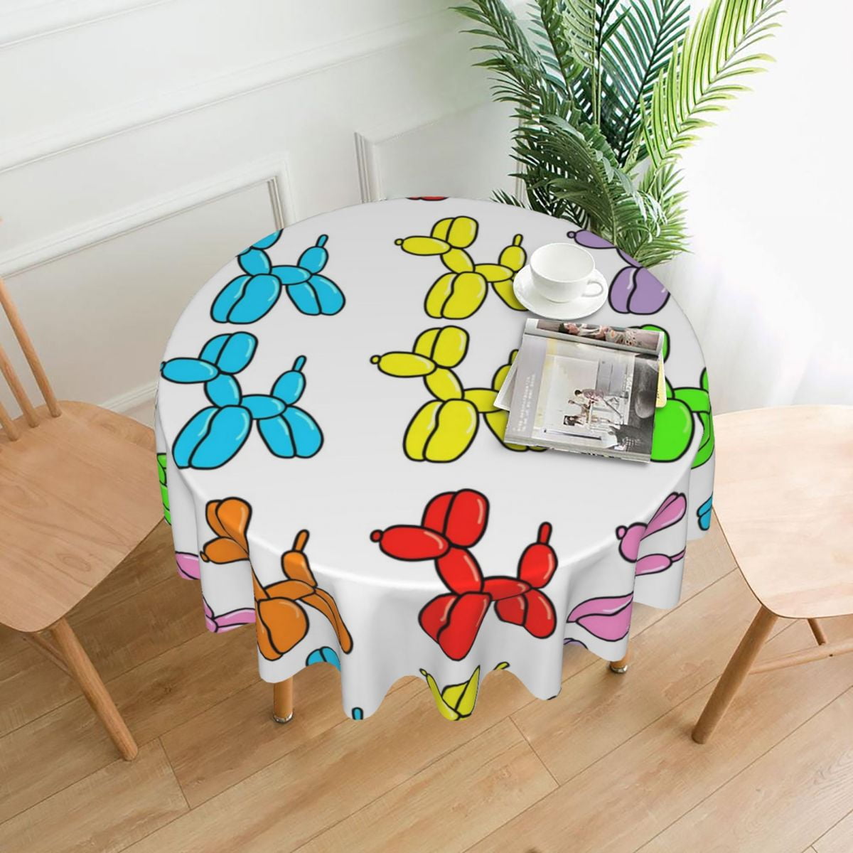 Balloon Dog Round Tablecloth Cartoon Art Polyester Table Cloth Elegant ...
