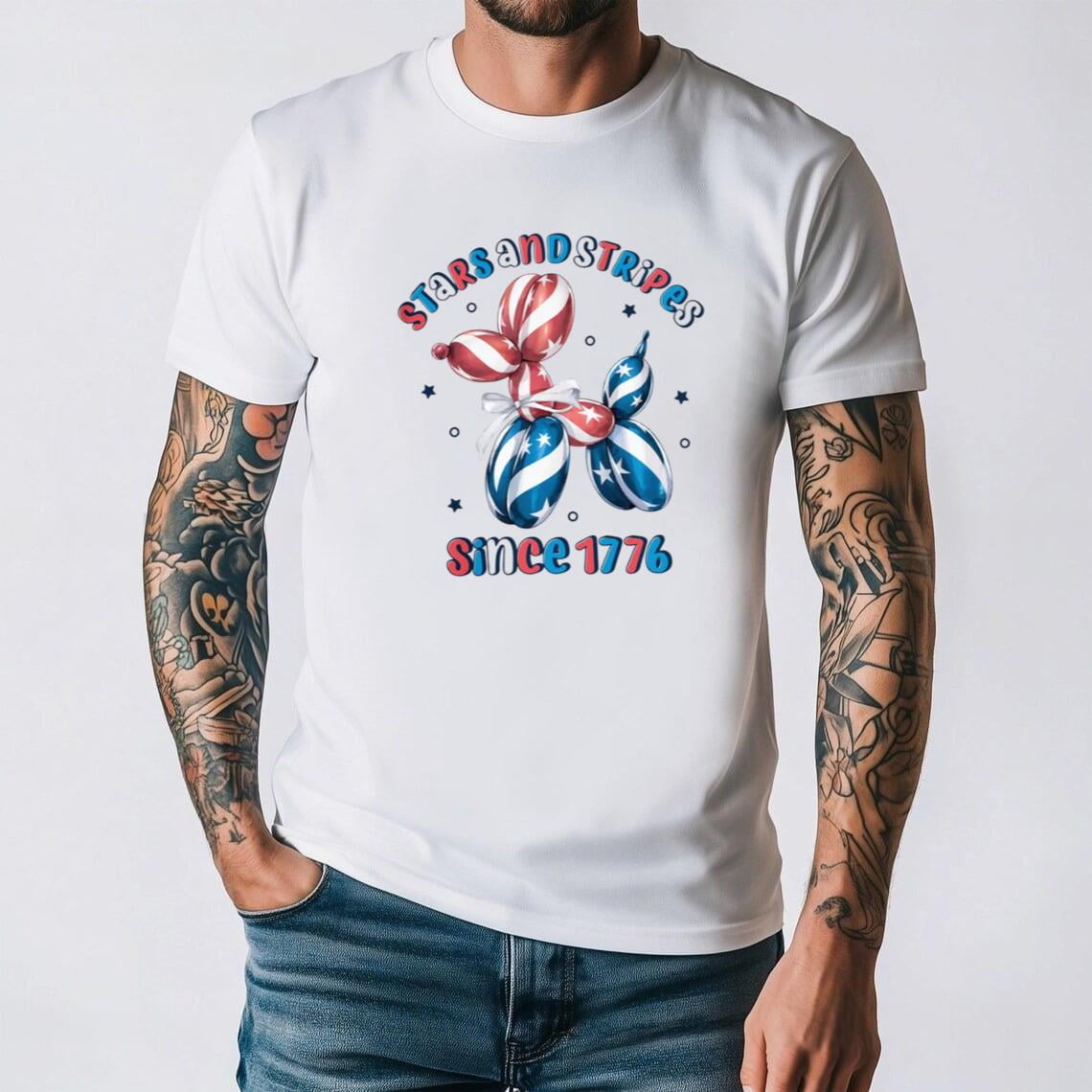 Balloon Dog With Flag Graphic And Coquette July Fourth Vibe T-Shirt ...