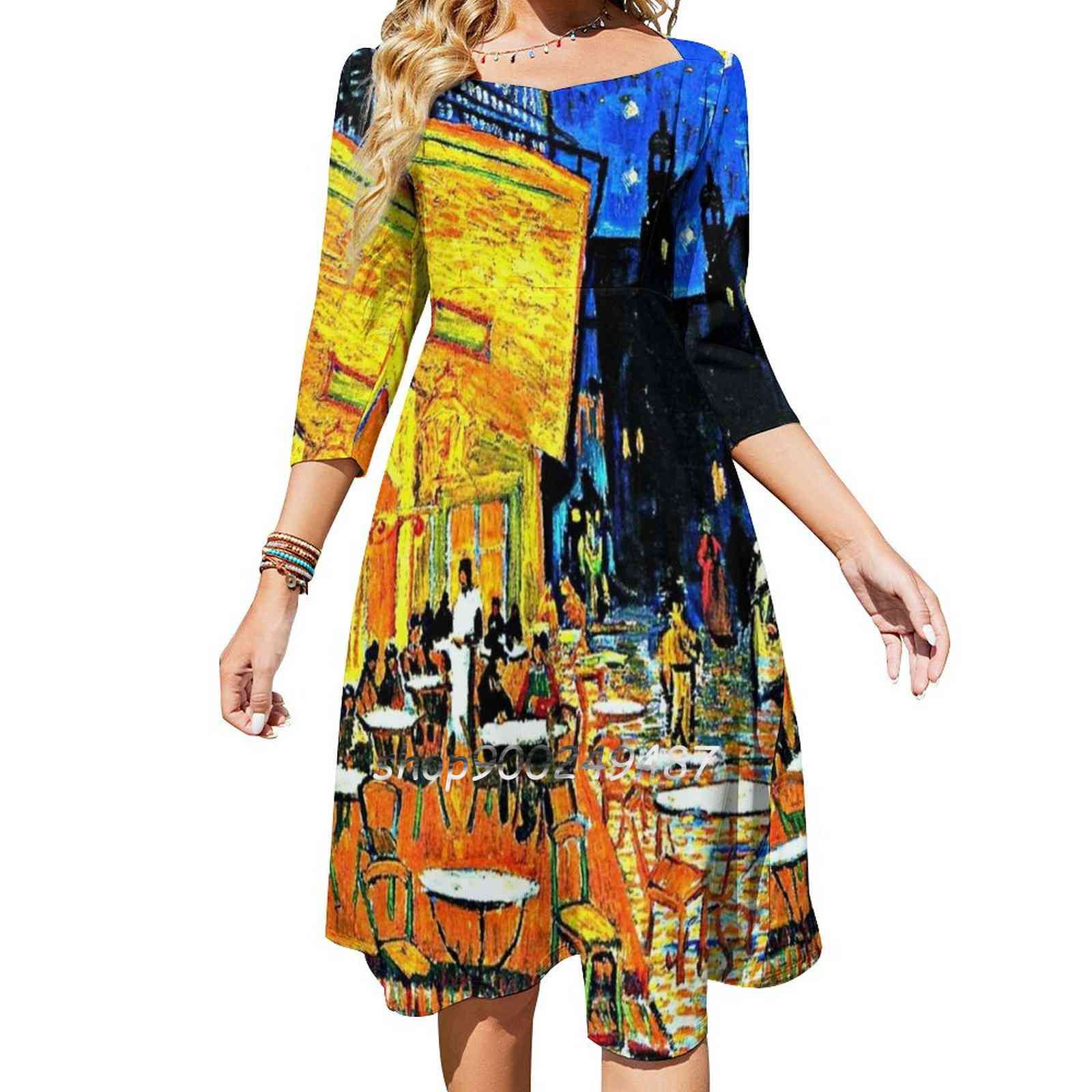 Balloon Dogs Black Background Flare Dress Square Neck Dress Elegant ...