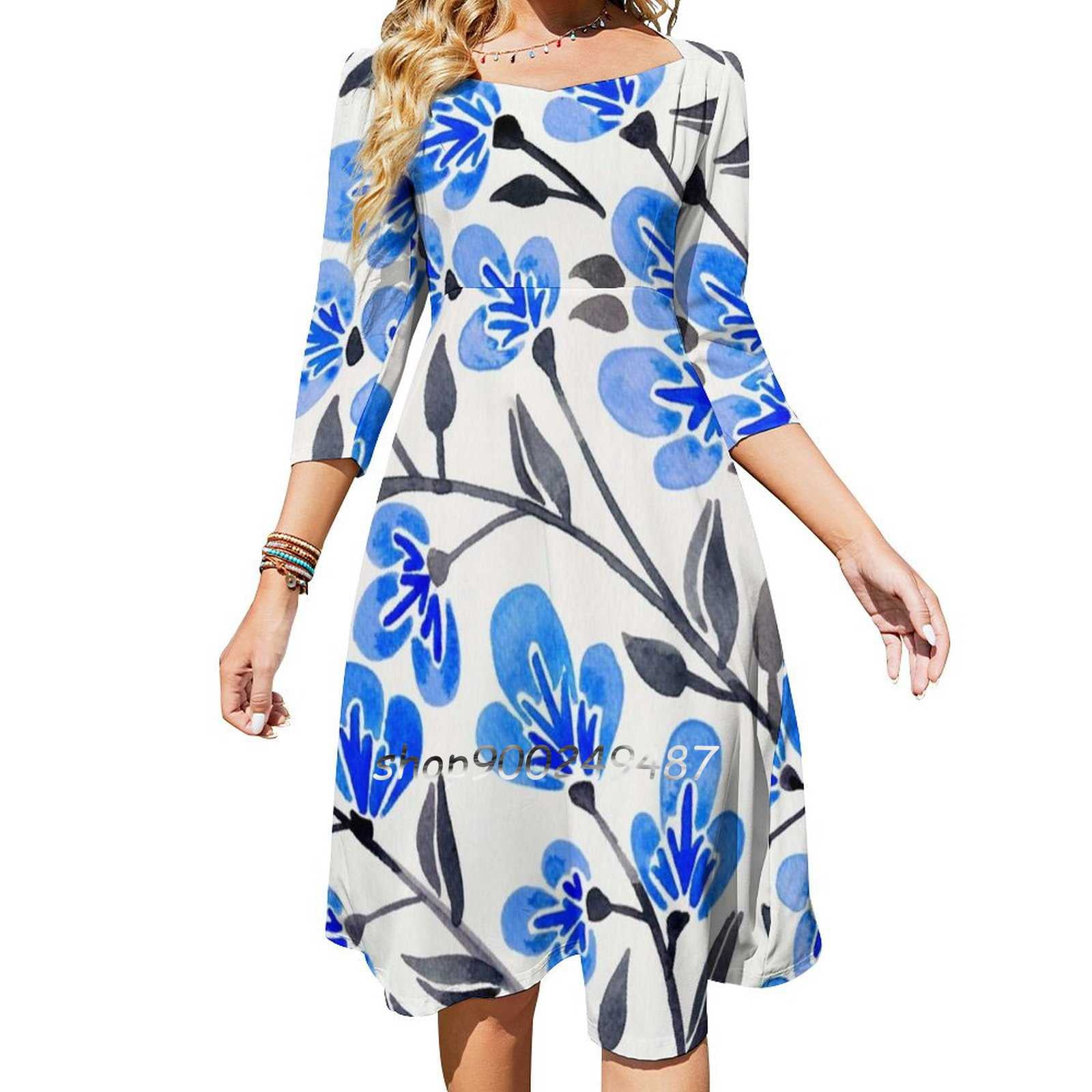 Balloon Dogs Flare Dress Square Neck Dress Elegant Female Fashion ...