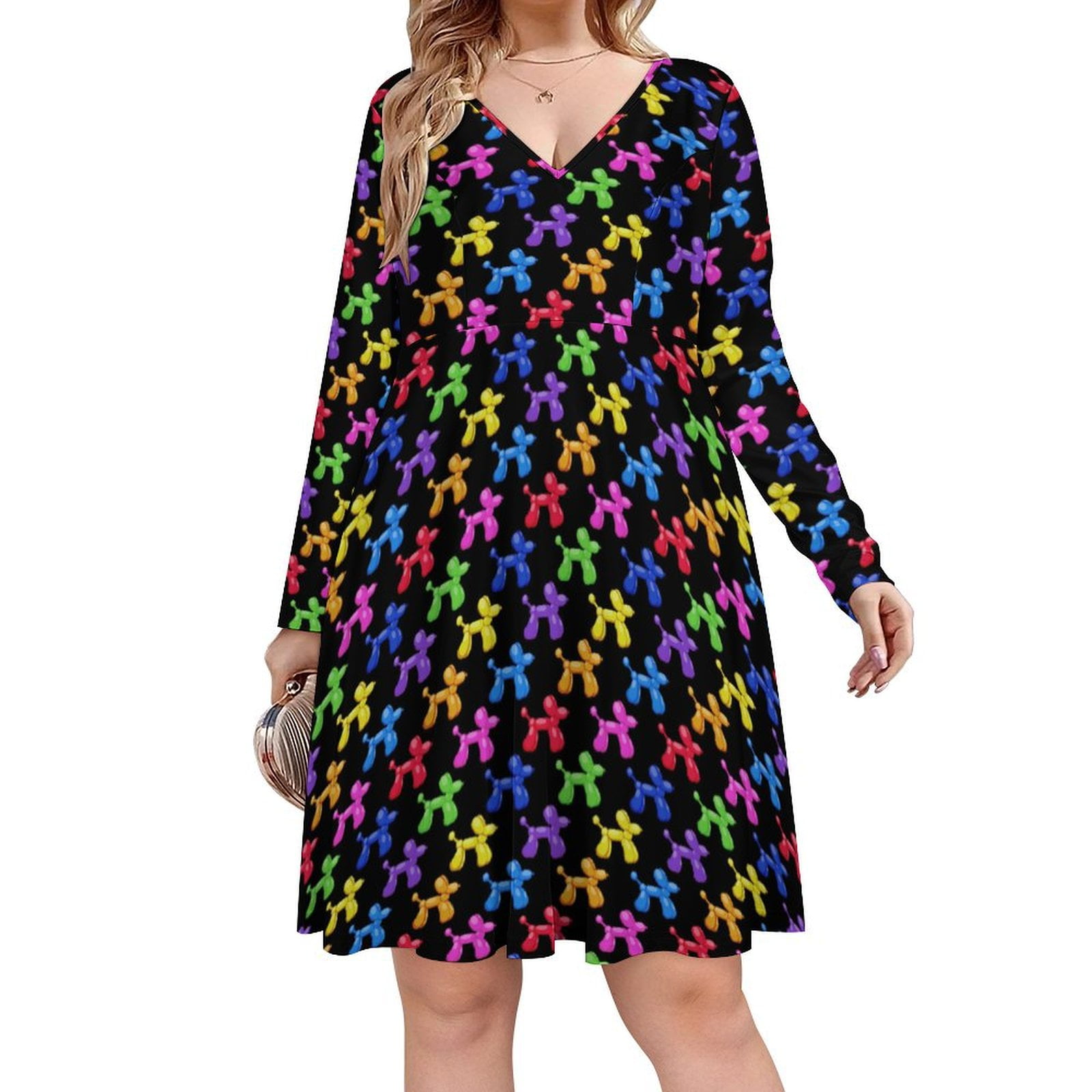Balloon Dogs Galore! Long Sleeve Dresses For Women Vintage Elegant Party Dress Oversized V-neck ...