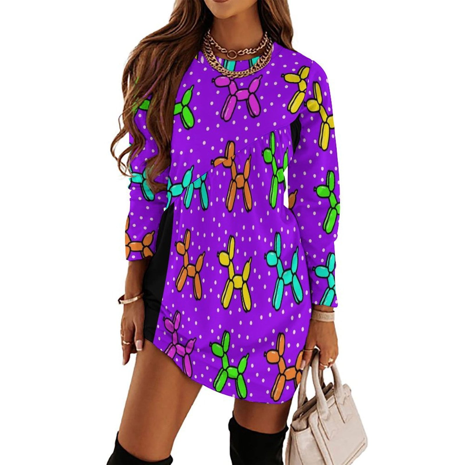 Balloon Dogs: Multi-color on Purple Long Sleeved Dress luxury woman ...