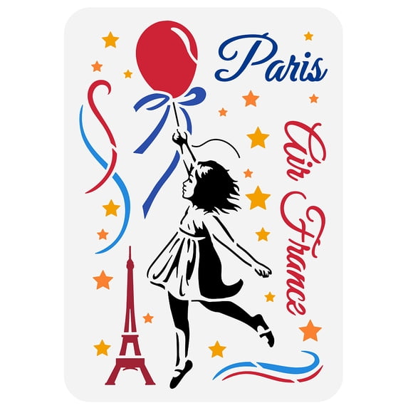 Balloon Girl Stencil 8.3x11.7inch Reusable French Girl with Balloon ...