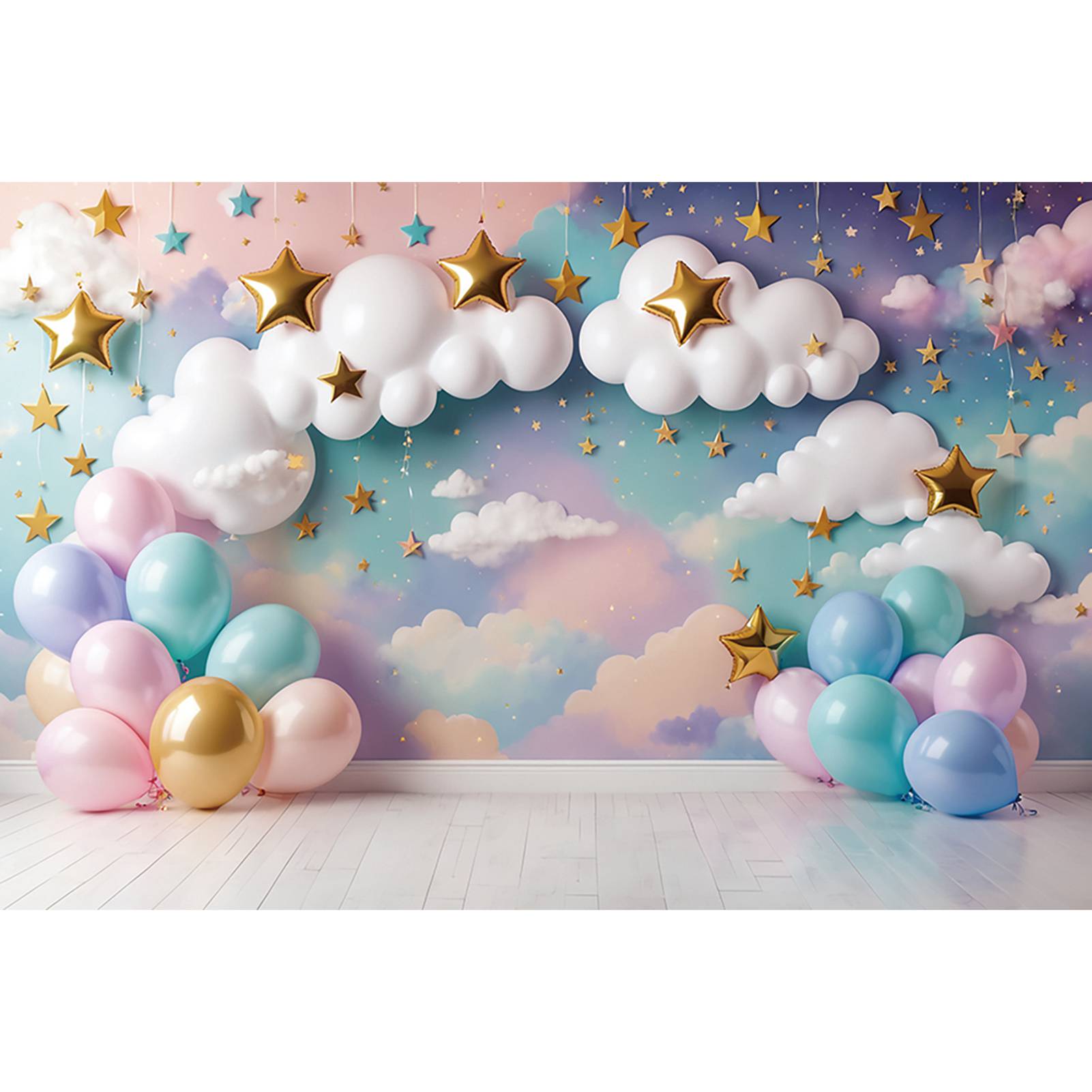 Balloon Gold Star Arch Birthday Party Photobooth Backdrop Nebular Sky ...