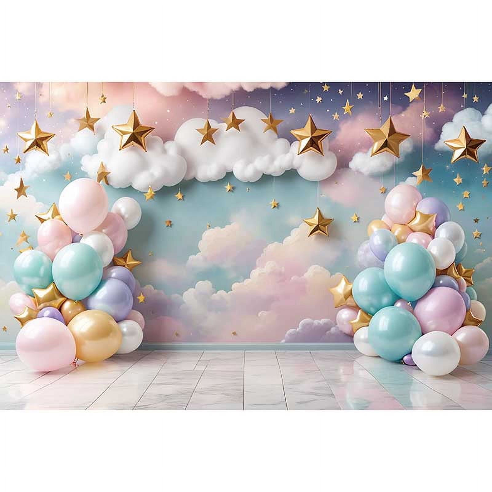 Balloon Gold Star Arch Birthday Party Photobooth Backdrop Nebular Sky ...