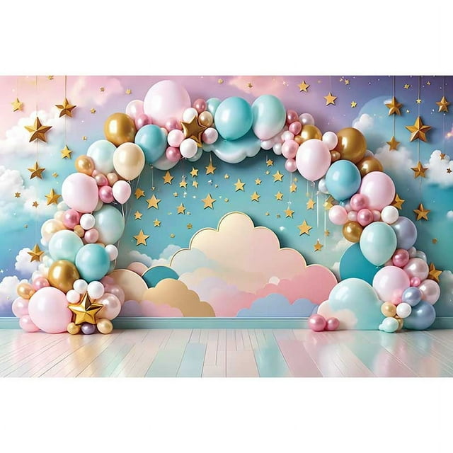 Balloon Gold Star Arch Birthday Party Photobooth Backdrop Nebular Sky ...