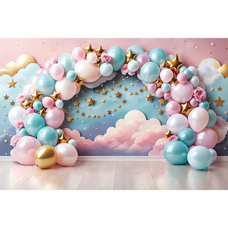 Balloon Gold Star Arch Birthday Party Photobooth Backdrop Nebular Sky ...