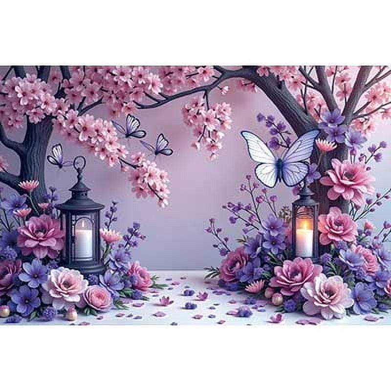 Balloon Hanging Flowers Birthday Photocall Backdrop Purple Butterfly ...