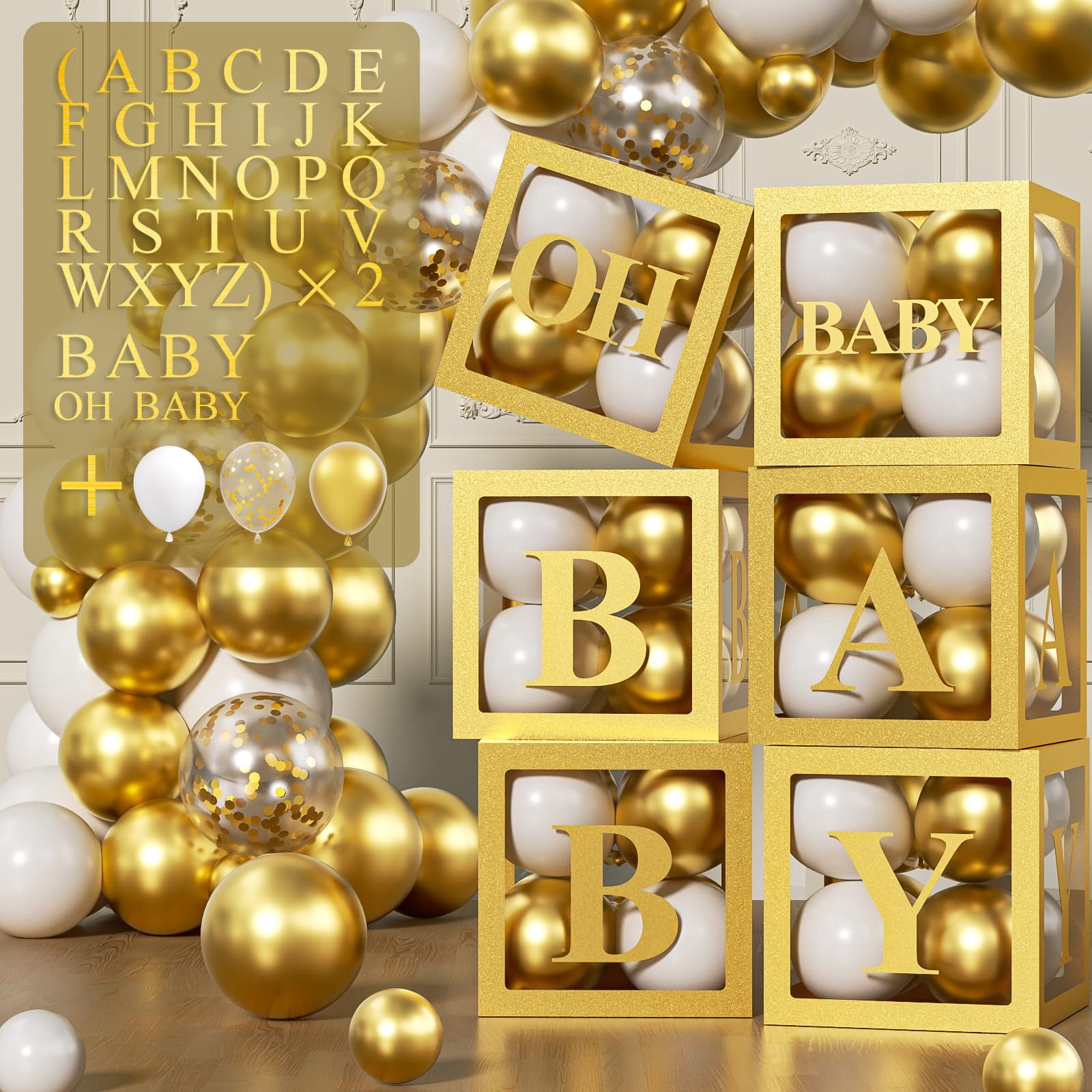 Balloon with Letters, SSF20 ADOINBY Gold Baby Letter Blocks with 54 ...