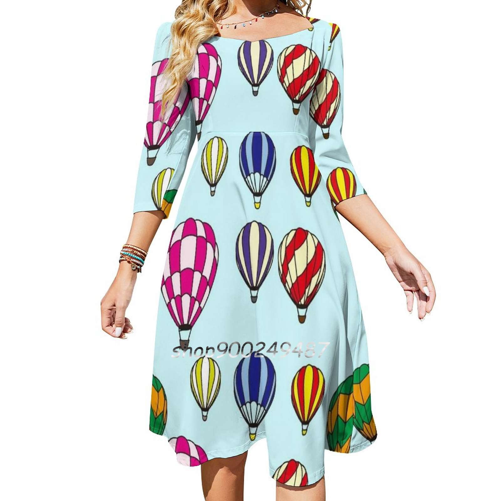 Balloon Parade Sweet Elegant Dress Women Korean Kawaii Square Collar ...