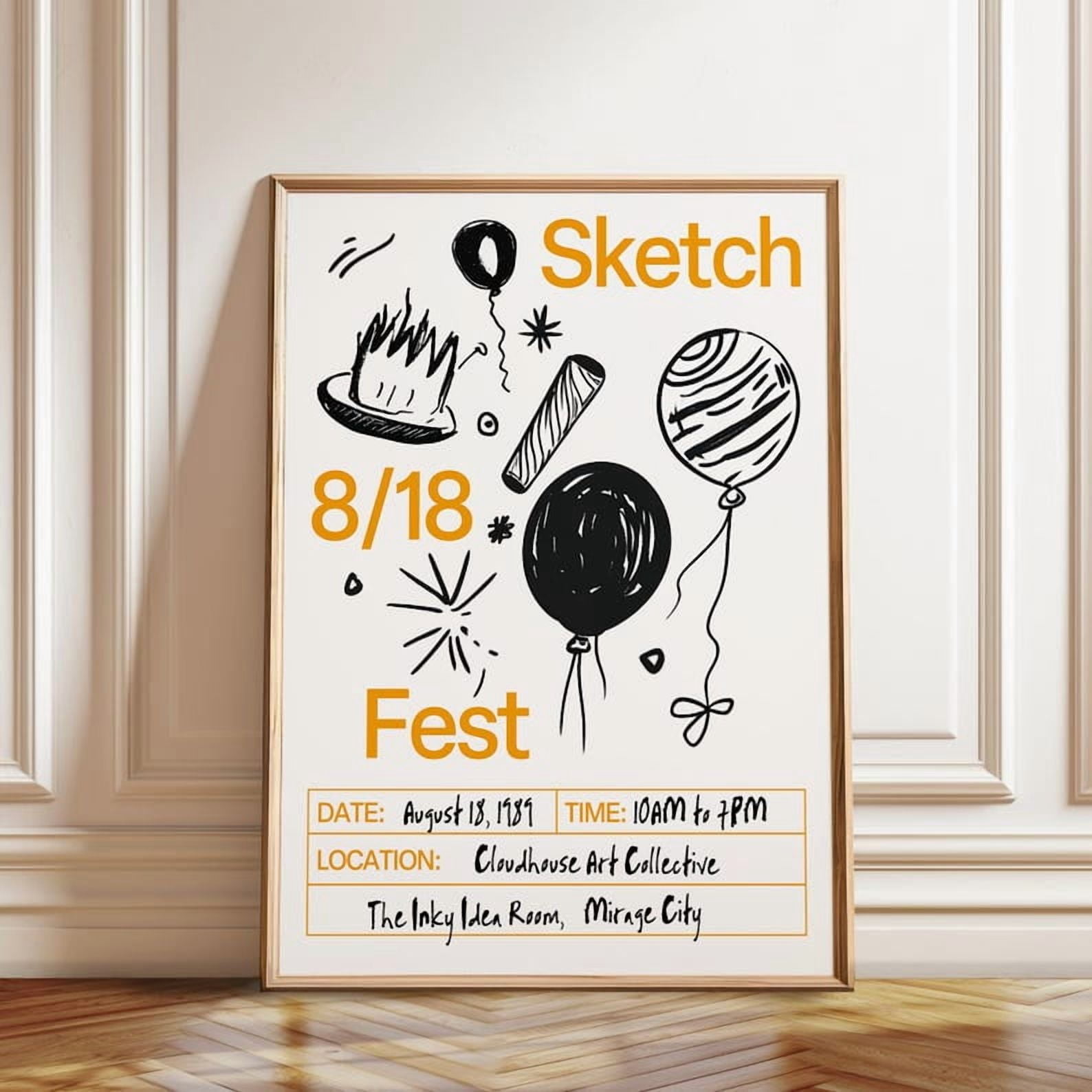 Balloon Party Doodle Wall Artsketch Fest Poster Printcreative ...