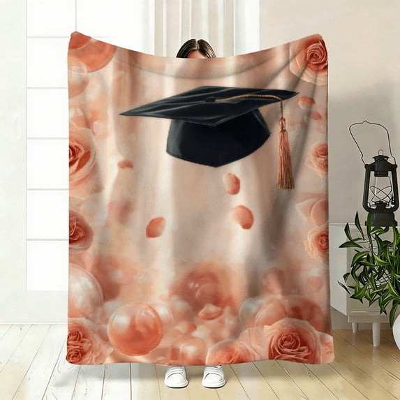 Balloon Rose Graduation-Themed Polyester Flannel Blanket – Soft, Warm ...