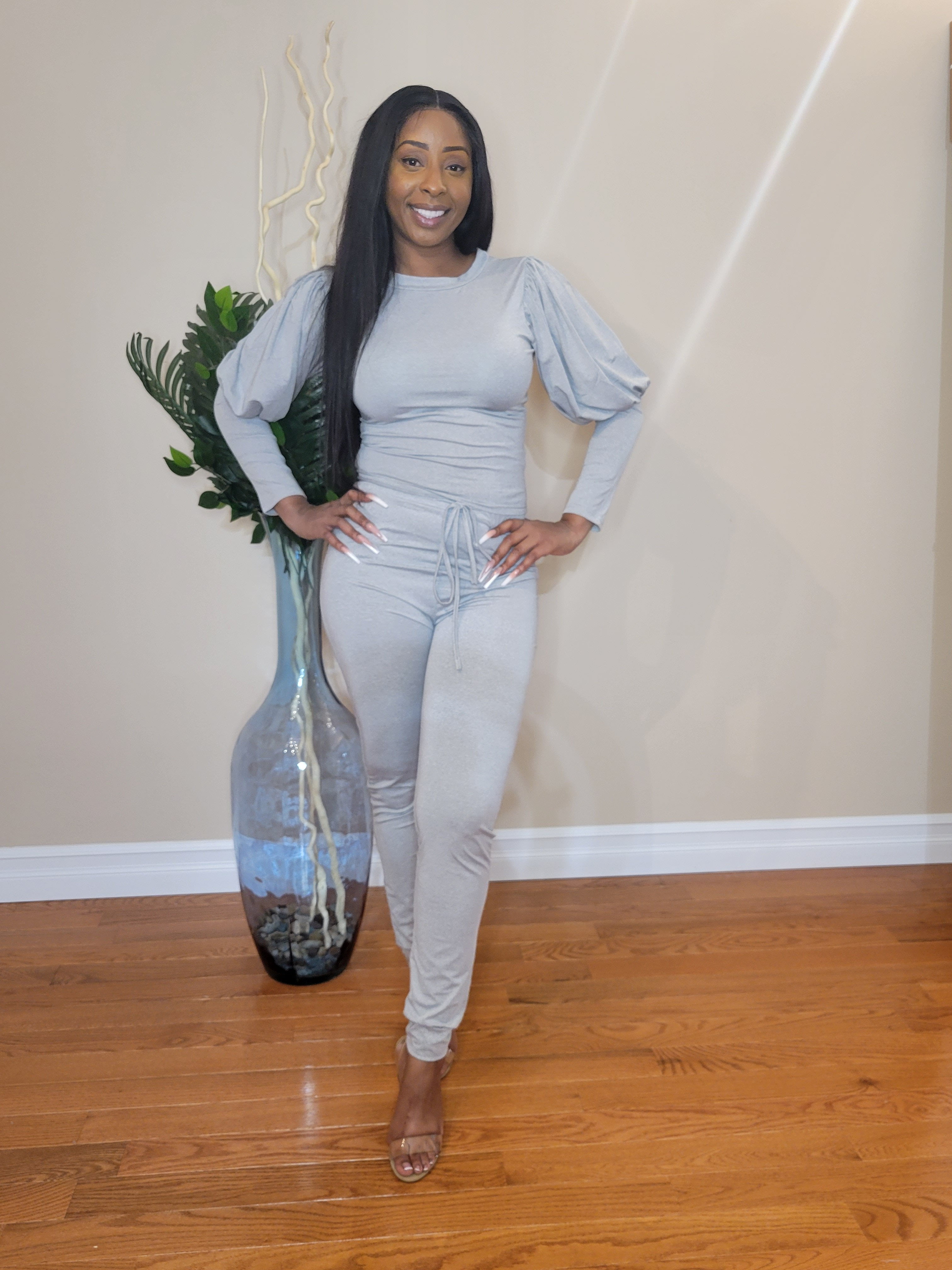 "Balloon Sleeve" 2 piece Jogger Set (Gray) - Walmart.com