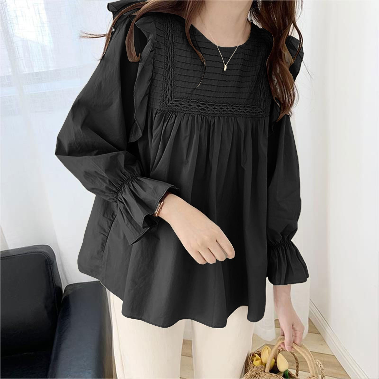 Balloon Sleeve Tunic Shirt Women Long Sleeve Women's Button down Shirts Short Sleeve Workout ...