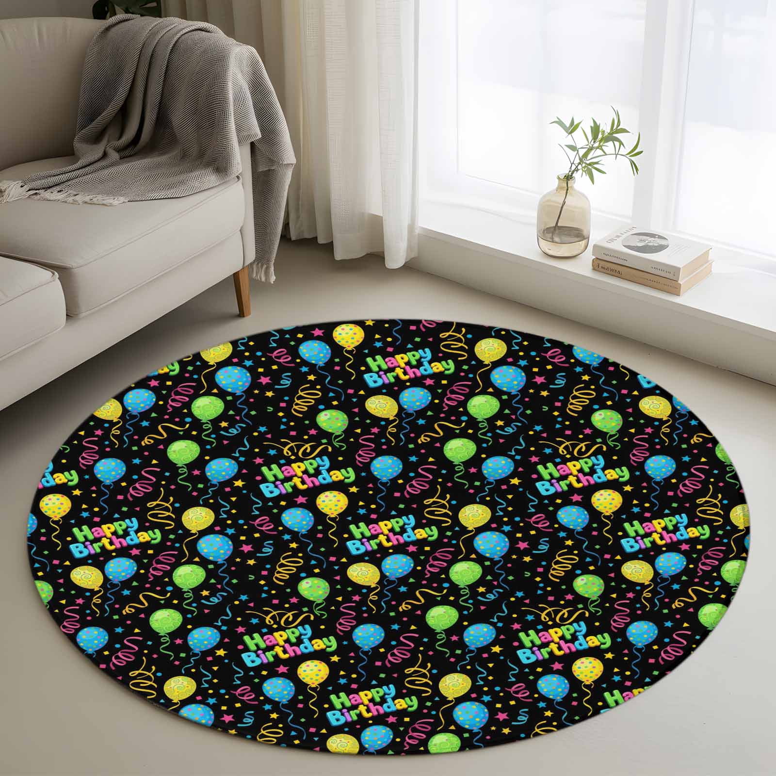 Balloon Stars 4FT Round Area Rugs Festival Happy Birthday Blue Green ...