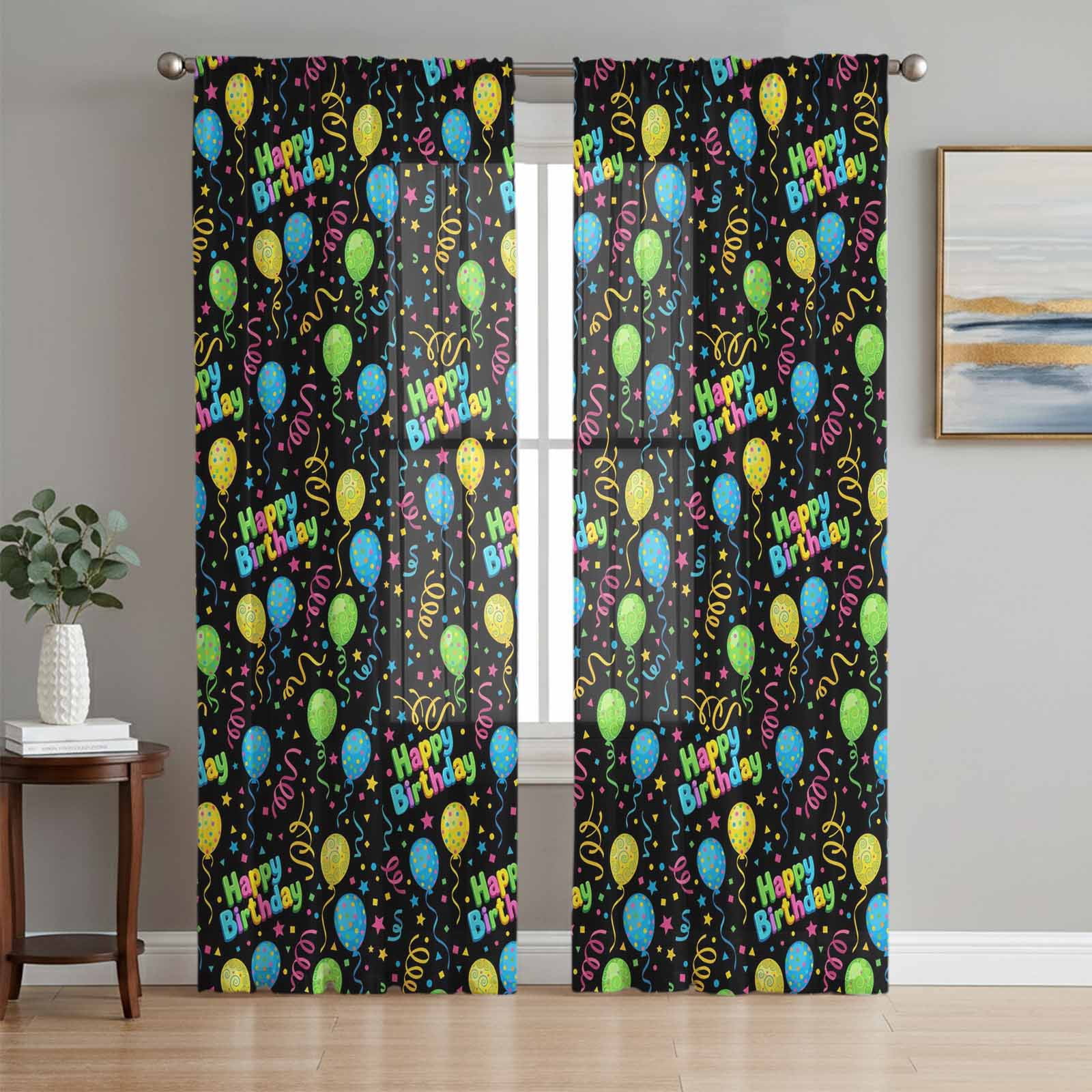 Balloon Stars Sheer Curtains for Living Room Bedroom, Festival Happy ...