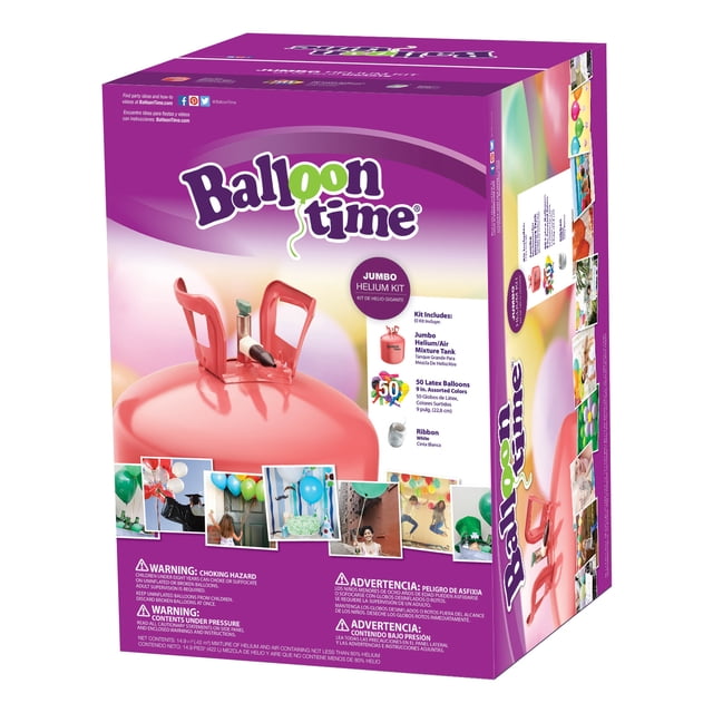 Balloon Time Portable Jumbo Helium Tank Kit, Disposable, Includes 50 ...