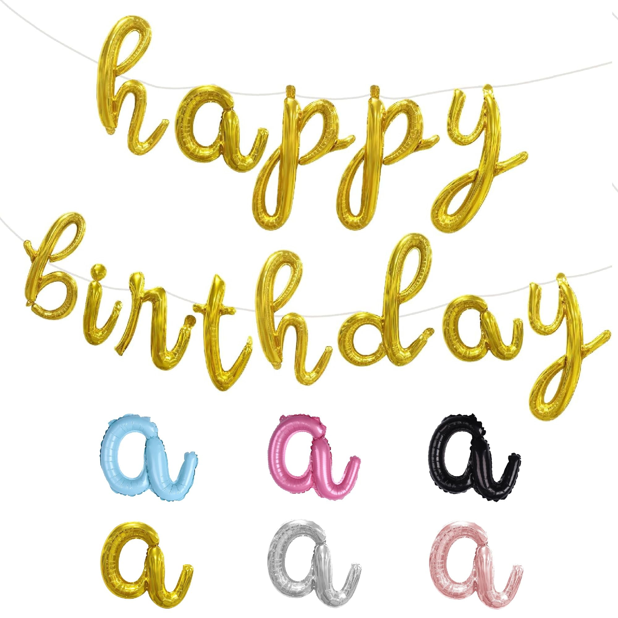 Balloon Vibe Gold Happy Birthday Balloon Banner - Script/Cursive Gold ...