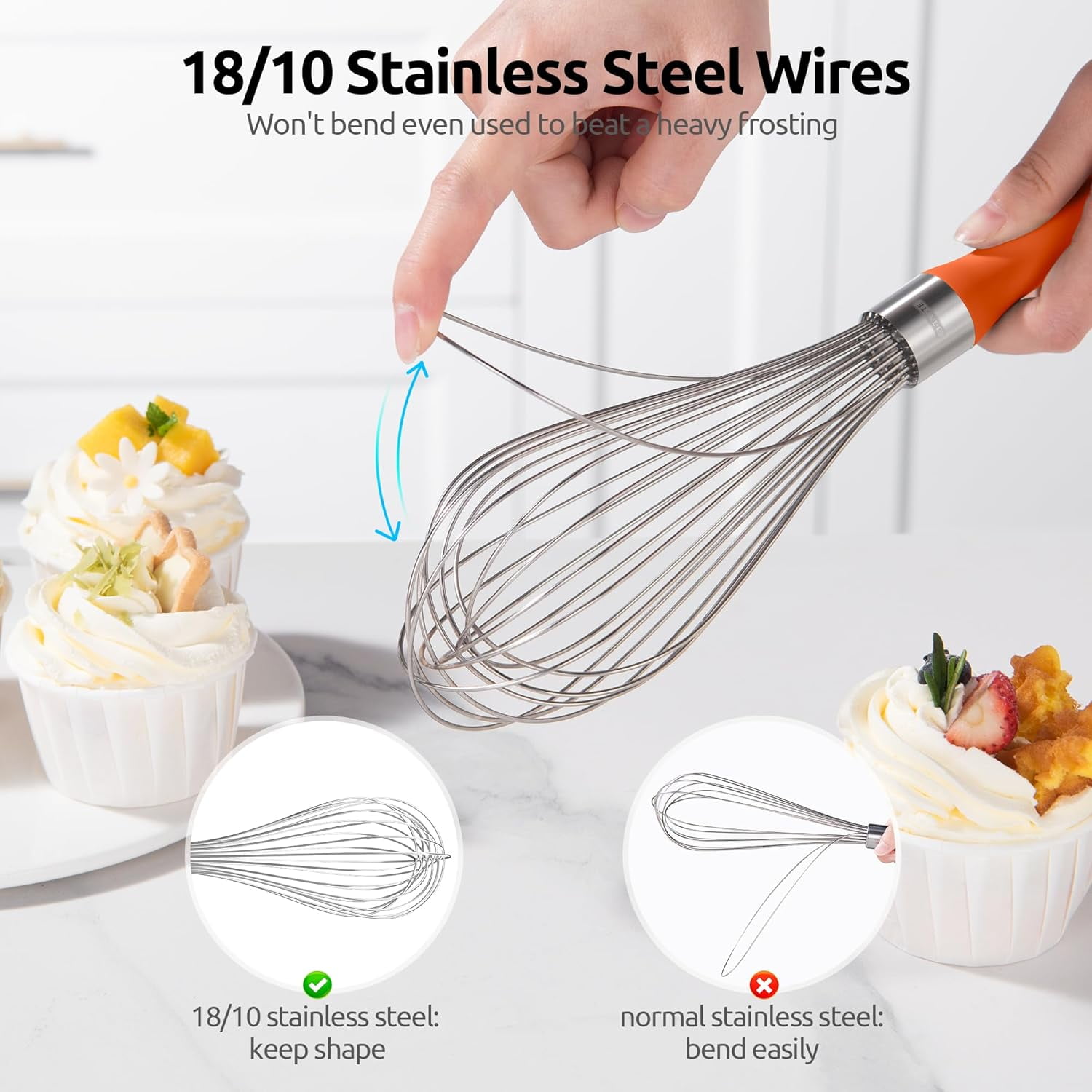 Balloon Whisk for Cooking: 18/10 Stainless Steel Kitchen Wire Whisk ...