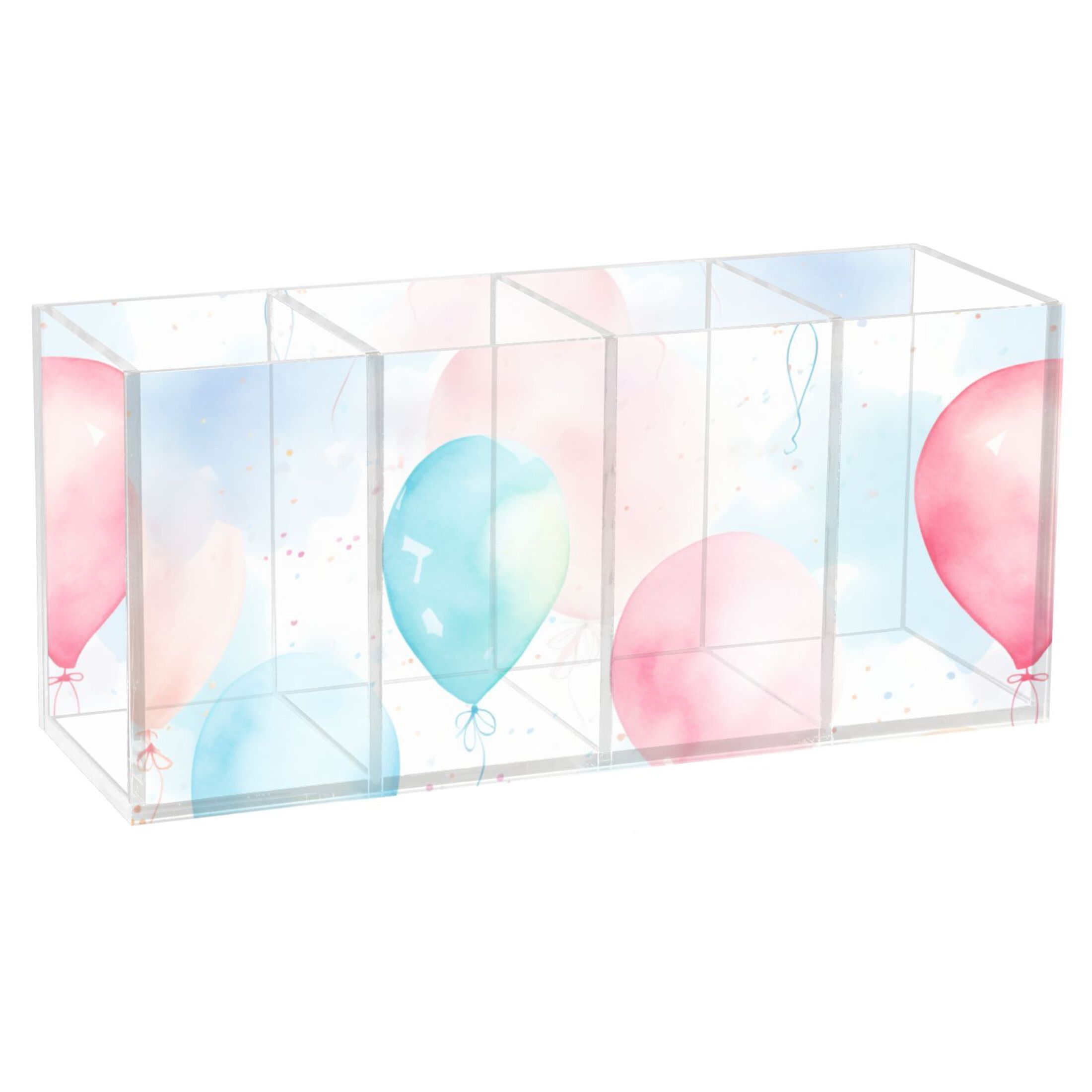 Balloons Acrylic Pen Holder Cup 4 Compartments Clear Pencil Organizer ...