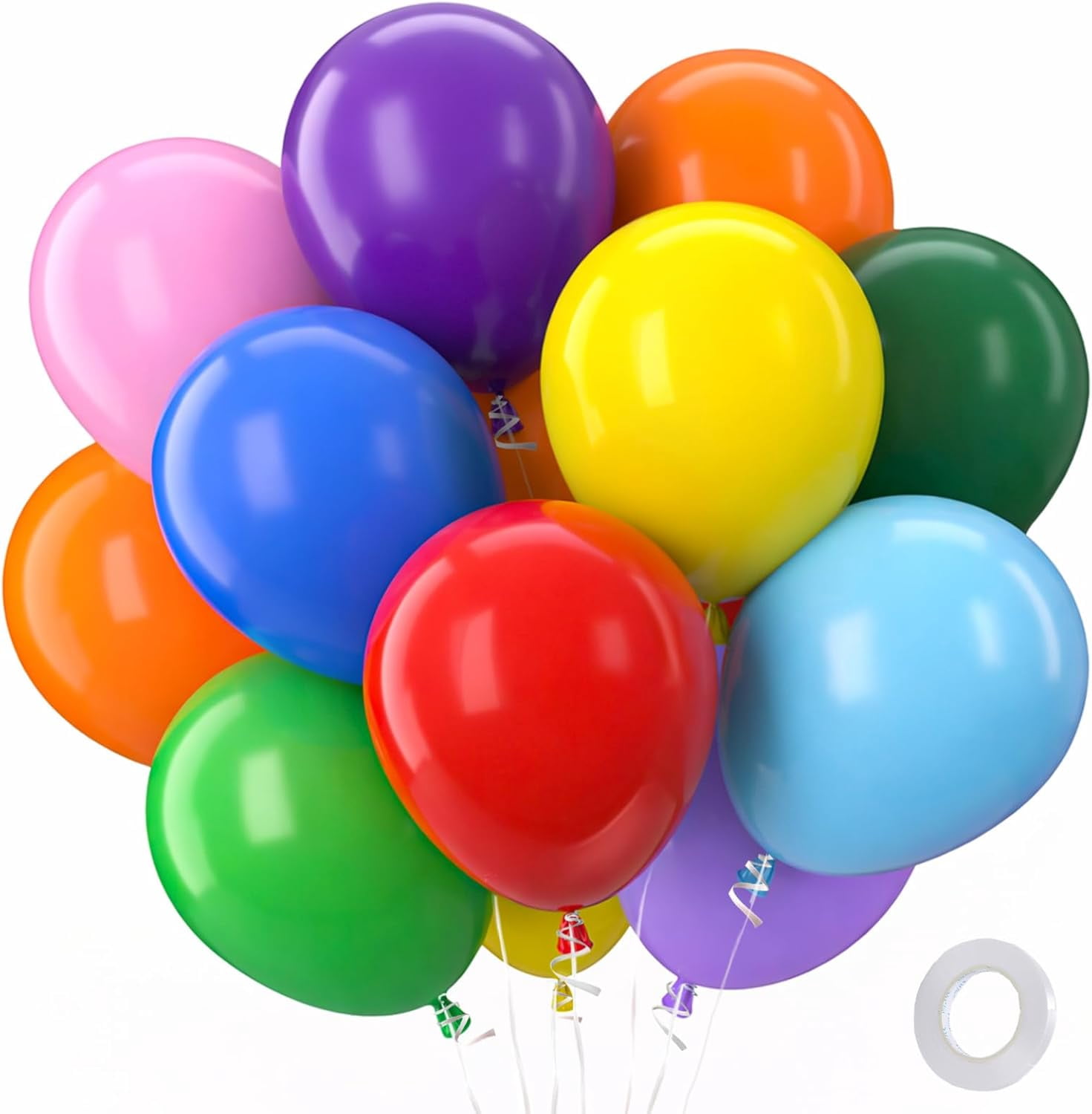 Balloons Assorted Colors 100 Pack 12 Inch Colorful Rainbow Round Bright ...
