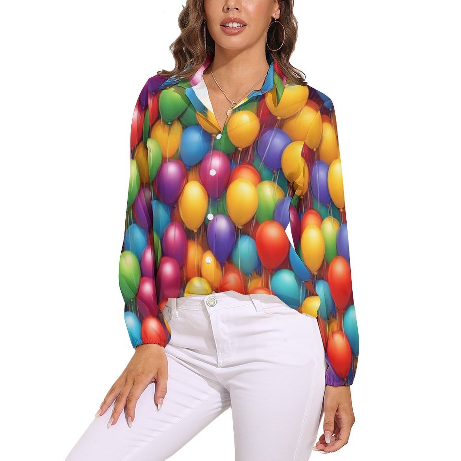 Balloons Balloons Balloons-2 Long Sleeve Blouse Woman Streetwear Casual ...