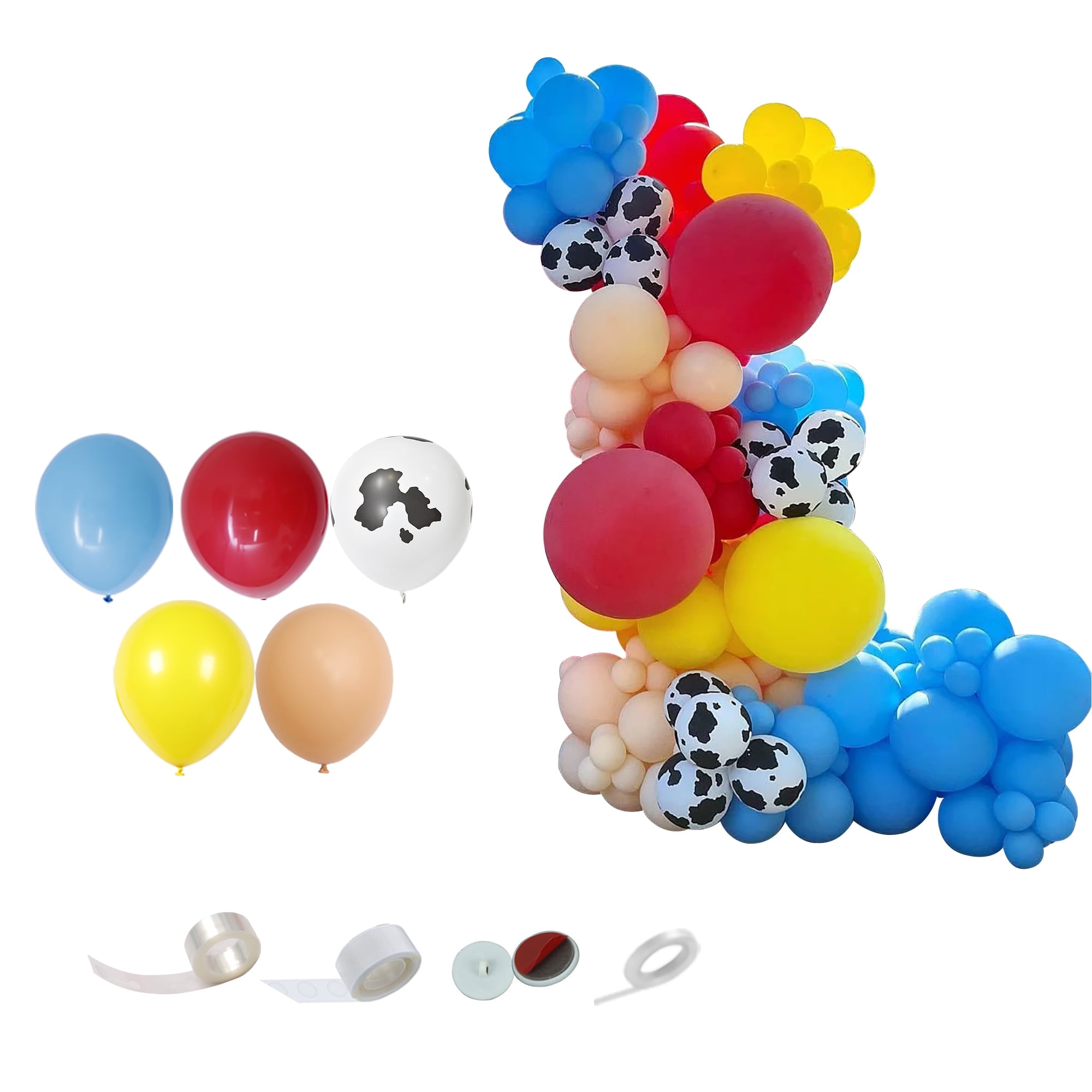 Balloons Combination-130 PCS Red Blue Yellow Balloons with Cow Printed ...
