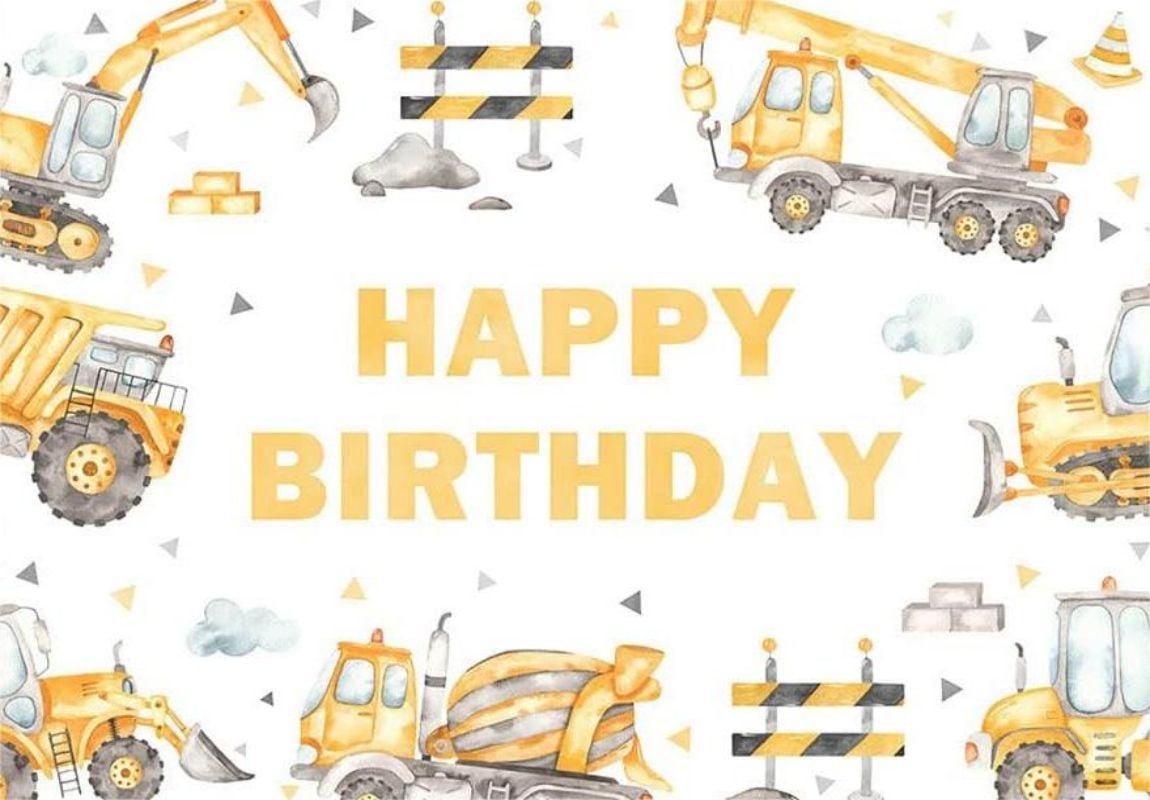 Balloons Excavator Birthday Party Backdrop Construction Theme Crane Boy ...