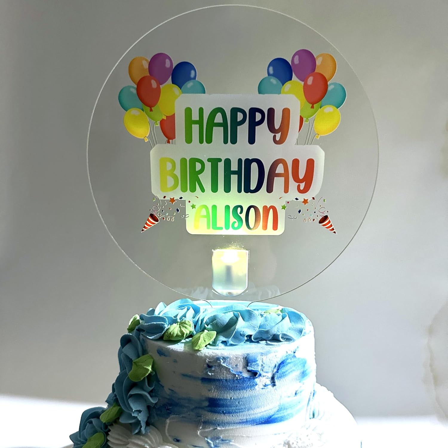 Balloons Light Up Name Party Cake Top Topper With Any Text - Birthday ...
