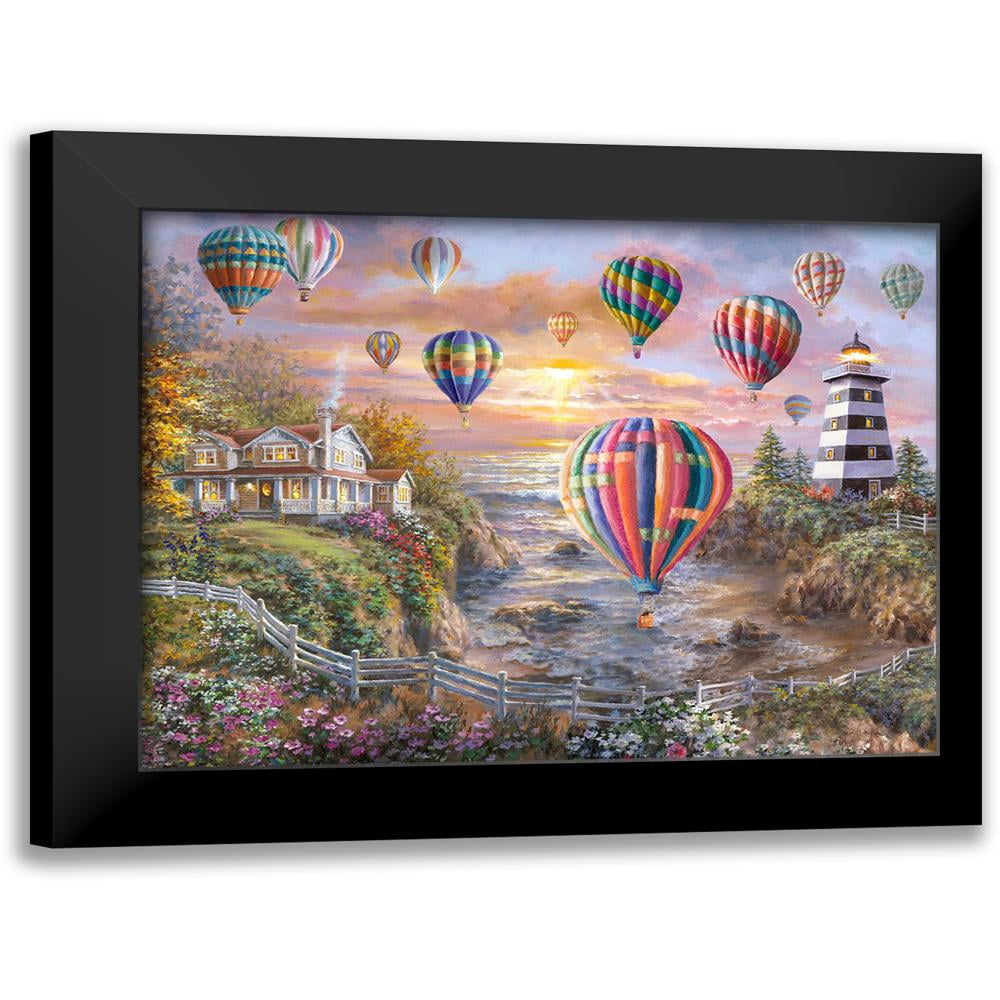 Balloons Over Cottage Cove 24x19 Black Modern Framed Museum Art Print ...