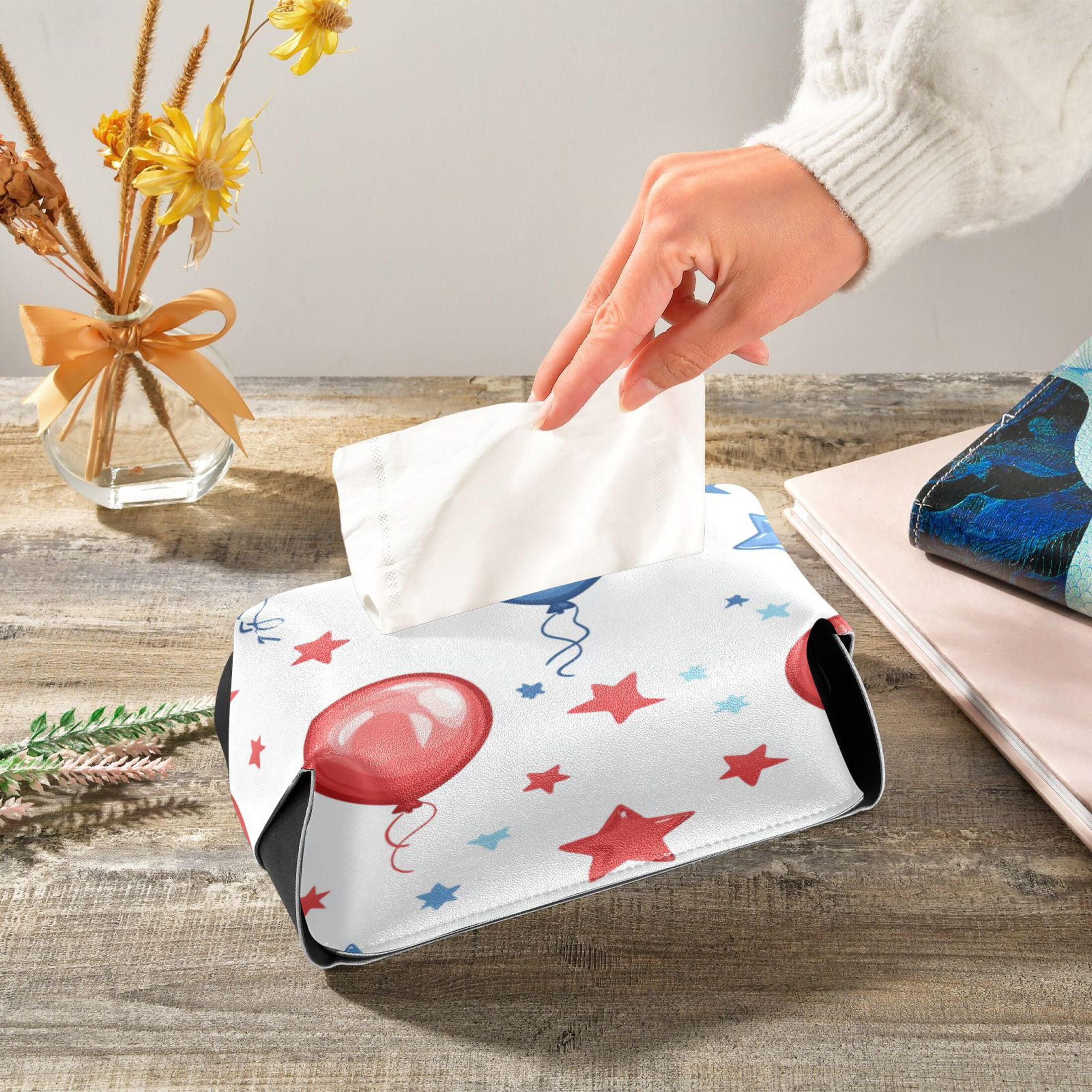 Balloons Stars Independence Day Leather Tissue Box Cover Rectangle ...