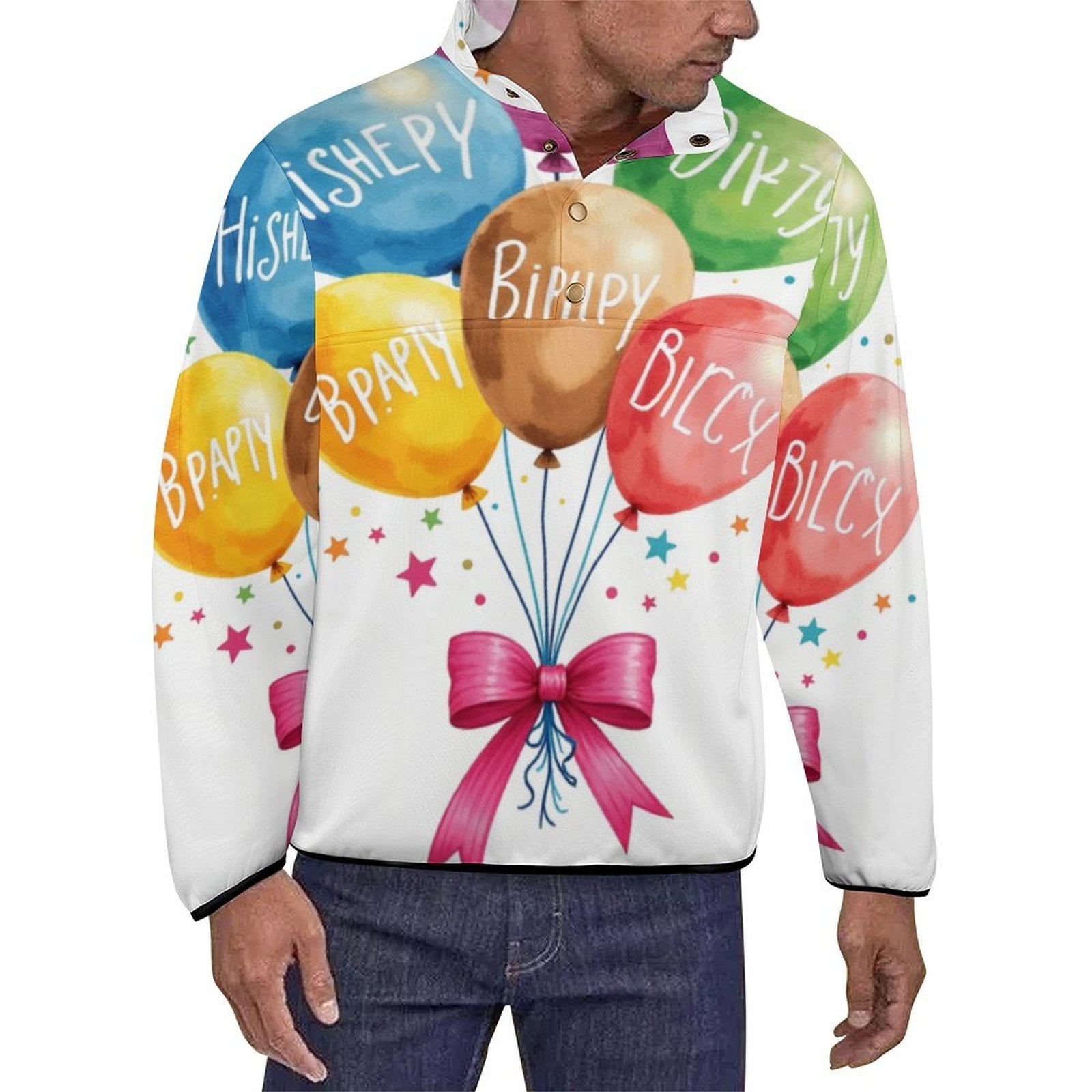 Balloons Tied with A Pink Bow Men's Stand Collar Sweater Long Sleeve ...