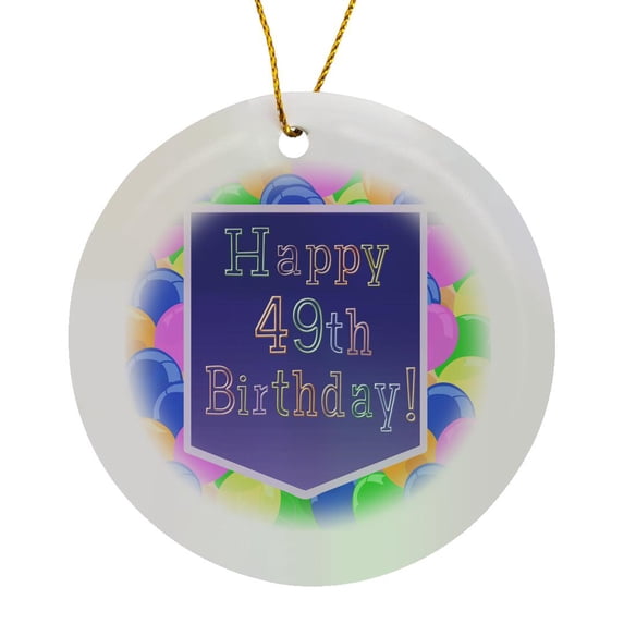 Balloons With Purple Banner Happy 49Th Birthday, Circle Porcelain ...
