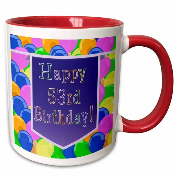 3drose, Balloons with Purple Banner Happy 53rd Birthday, 11oz Two-tone Red Mug - Walmart.com