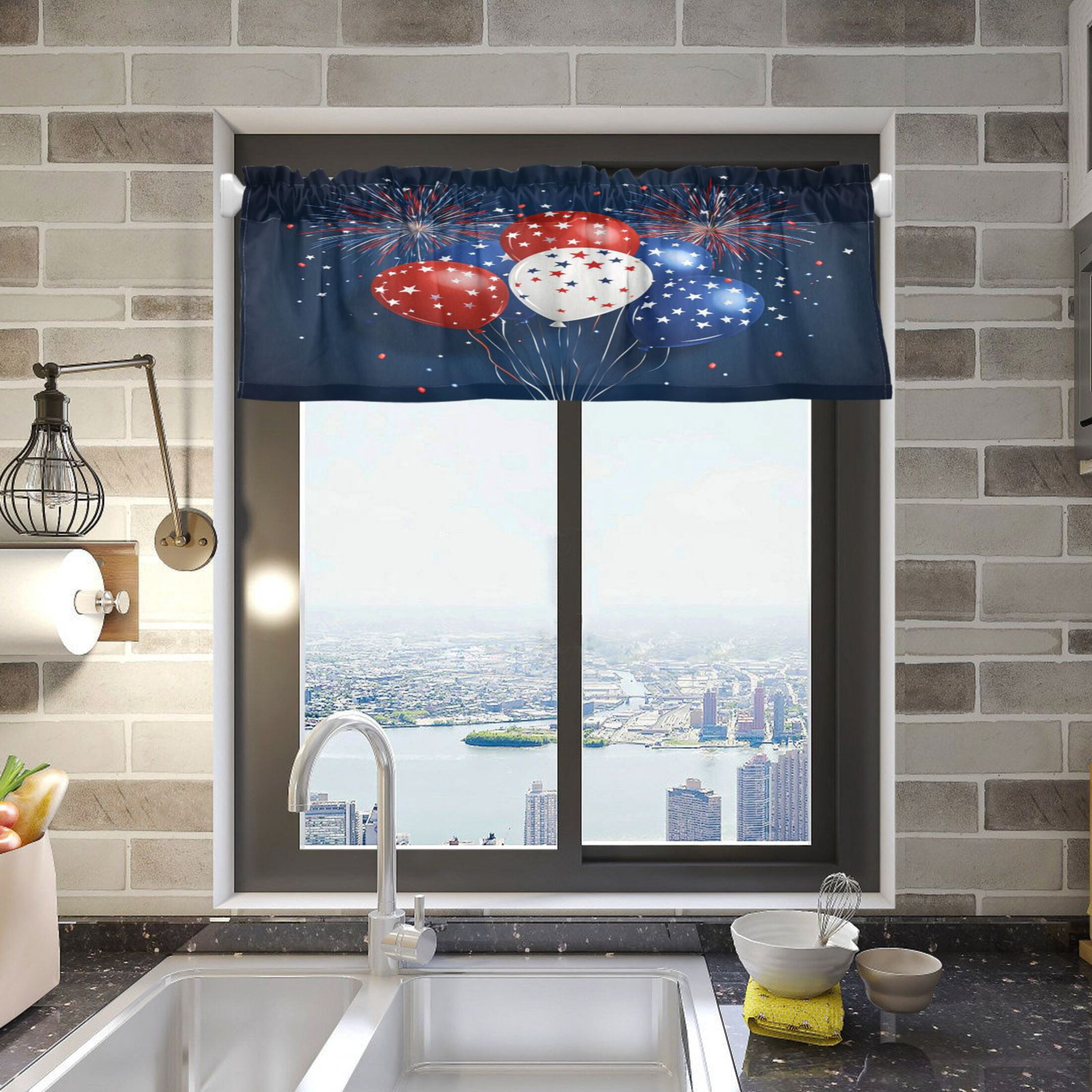 Balloons with Fireworks Curtain Valances Window Treatment Rod Pocket ...