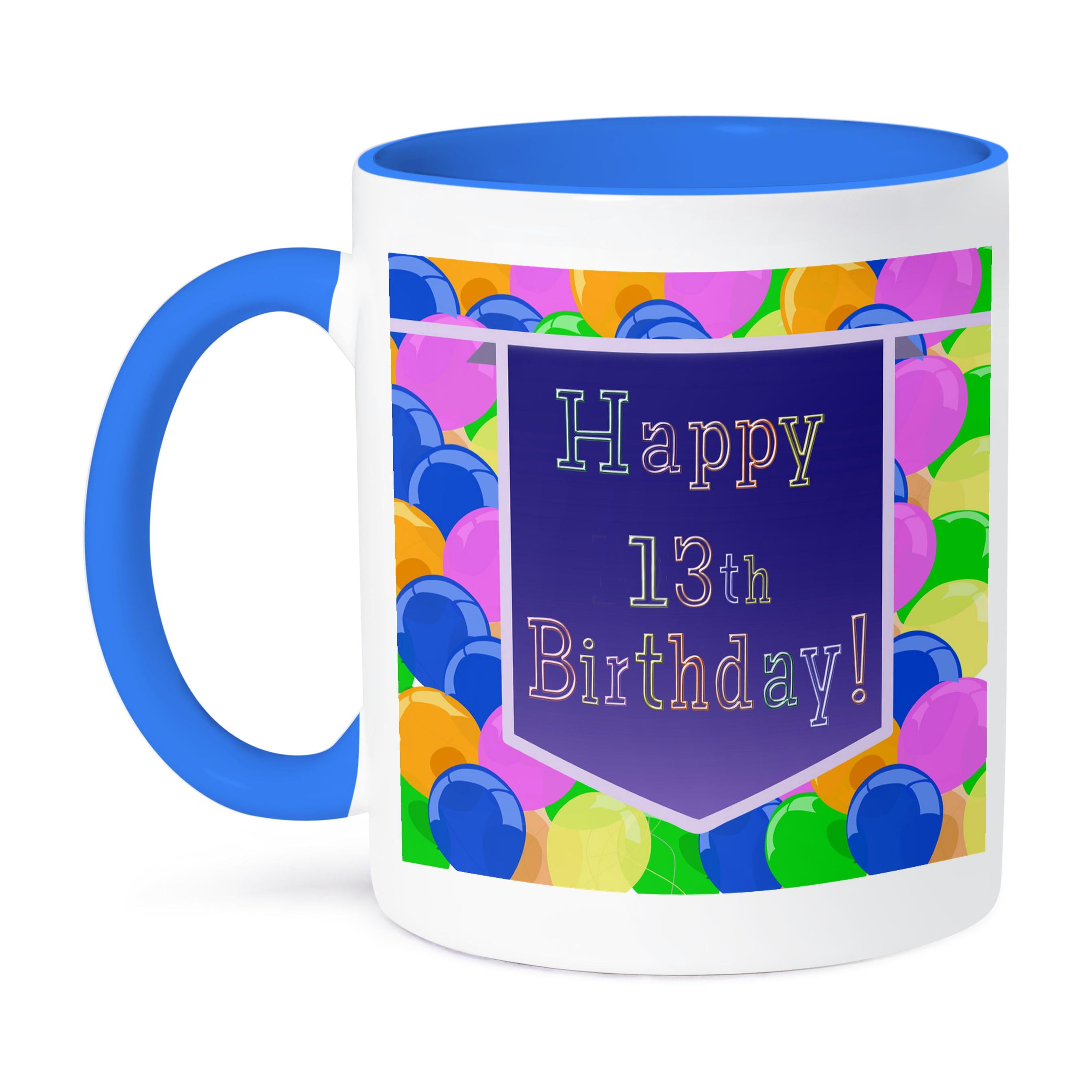 3dRose, Balloons with Purple Banner Happy 13th Birthday, 11oz Two-Tone ...