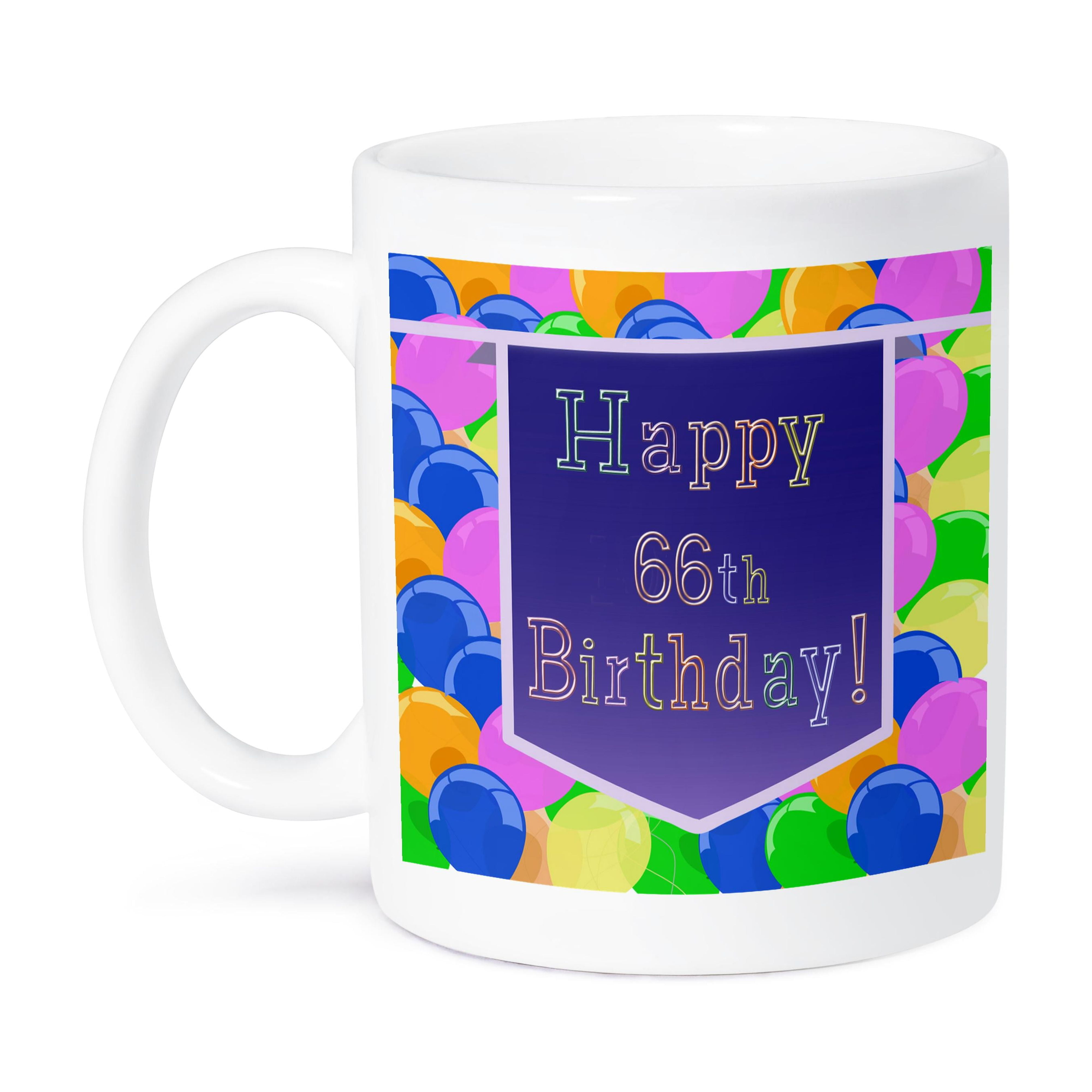 3dRose, Balloons with Purple Banner Happy 66th Birthday, 11oz Mug ...