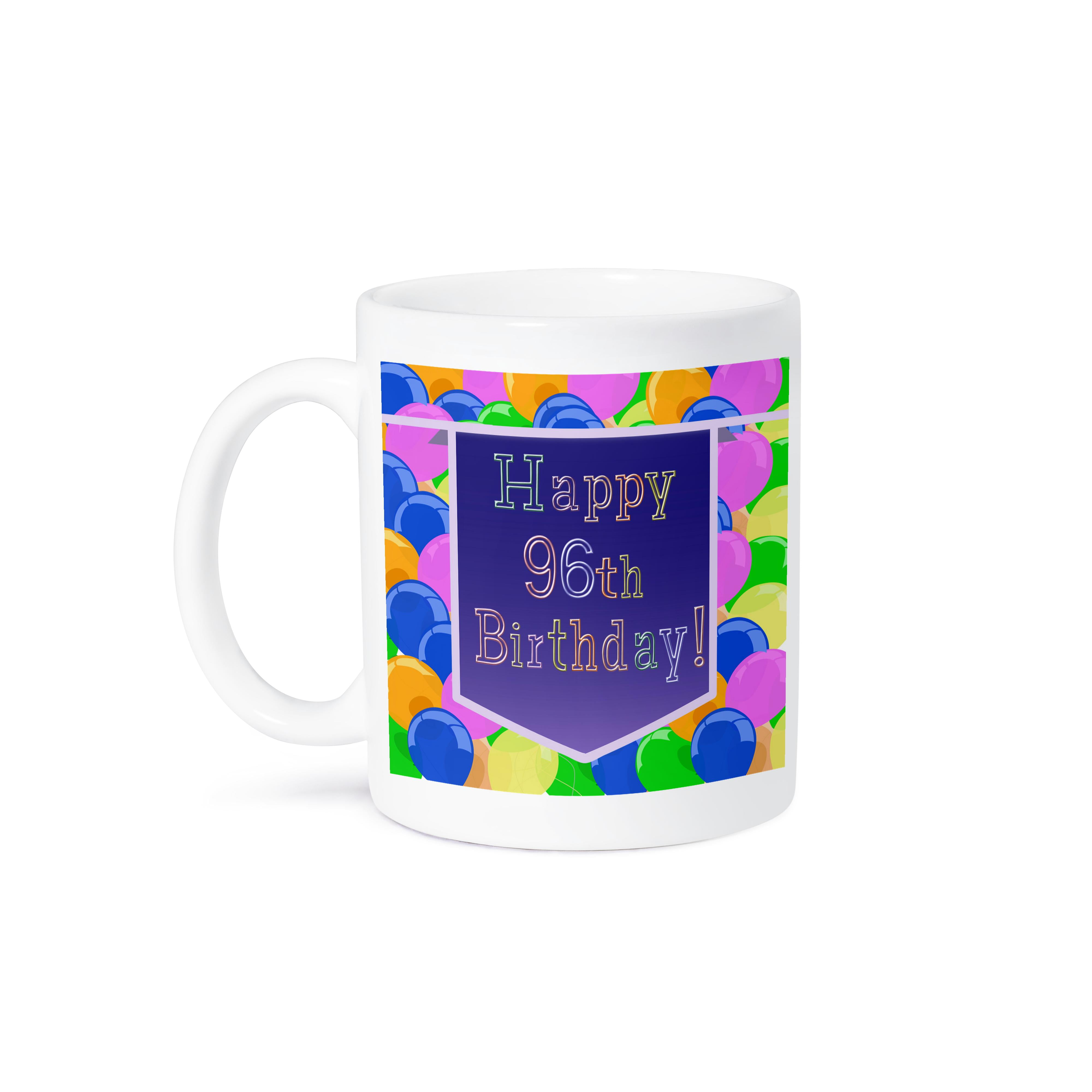 3dRose, Balloons with Purple Banner Happy 96th Birthday, 11oz Mug - Walmart.com
