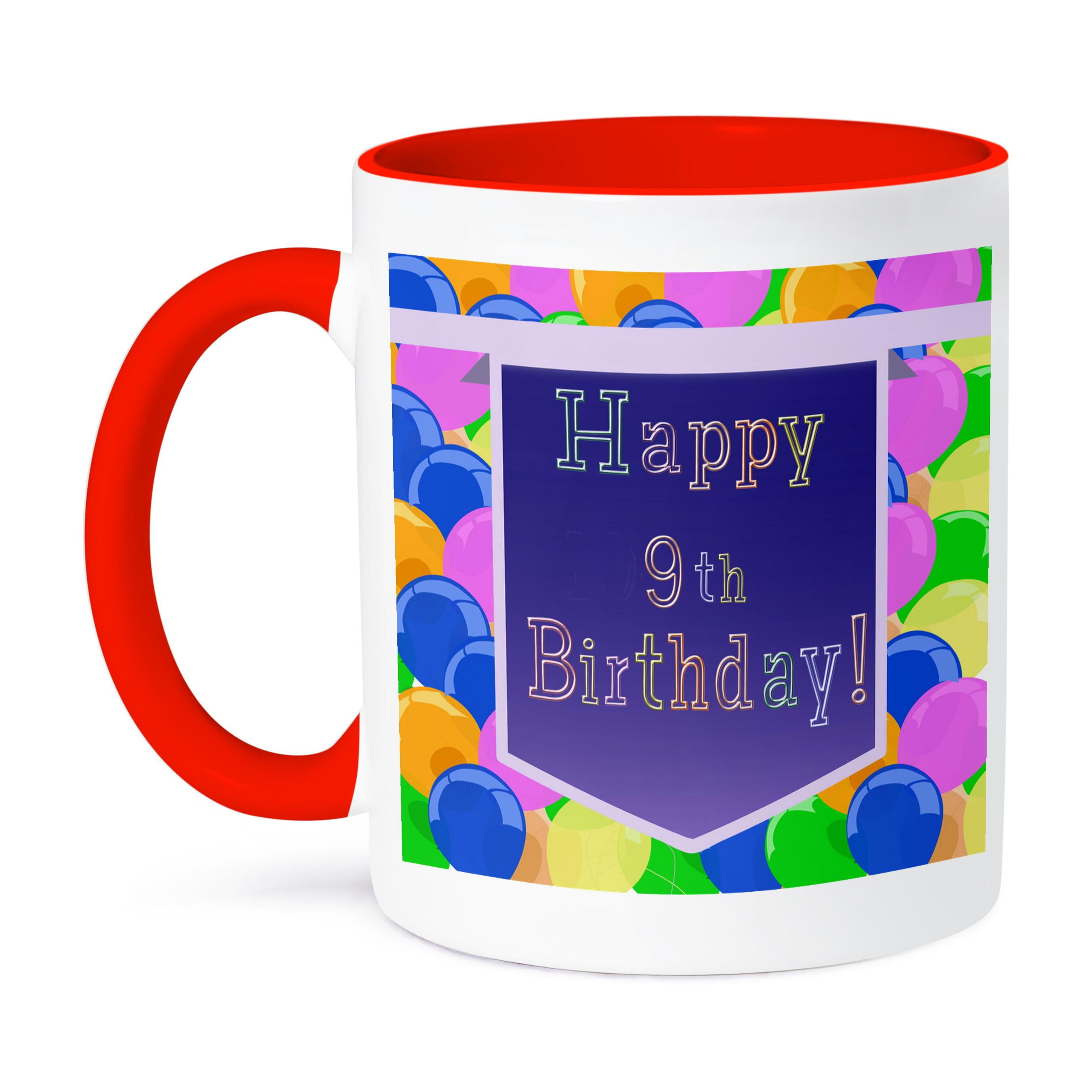 3dRose, Balloons with Purple Banner Happy 9th Birthday, 15oz Two-Tone Red Mug - Walmart.com