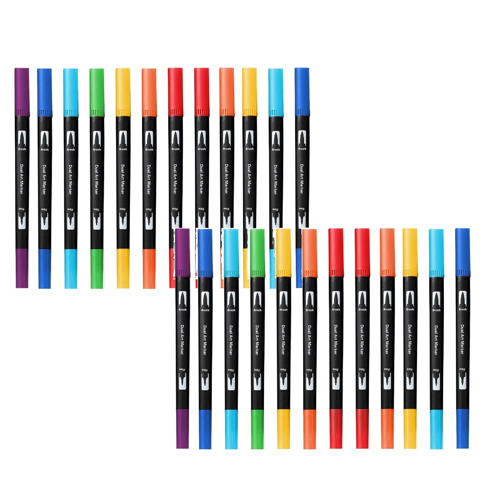 Ballpoint Pens,Brush Marker Pens 24 Colors Art Markers With Fine And ...